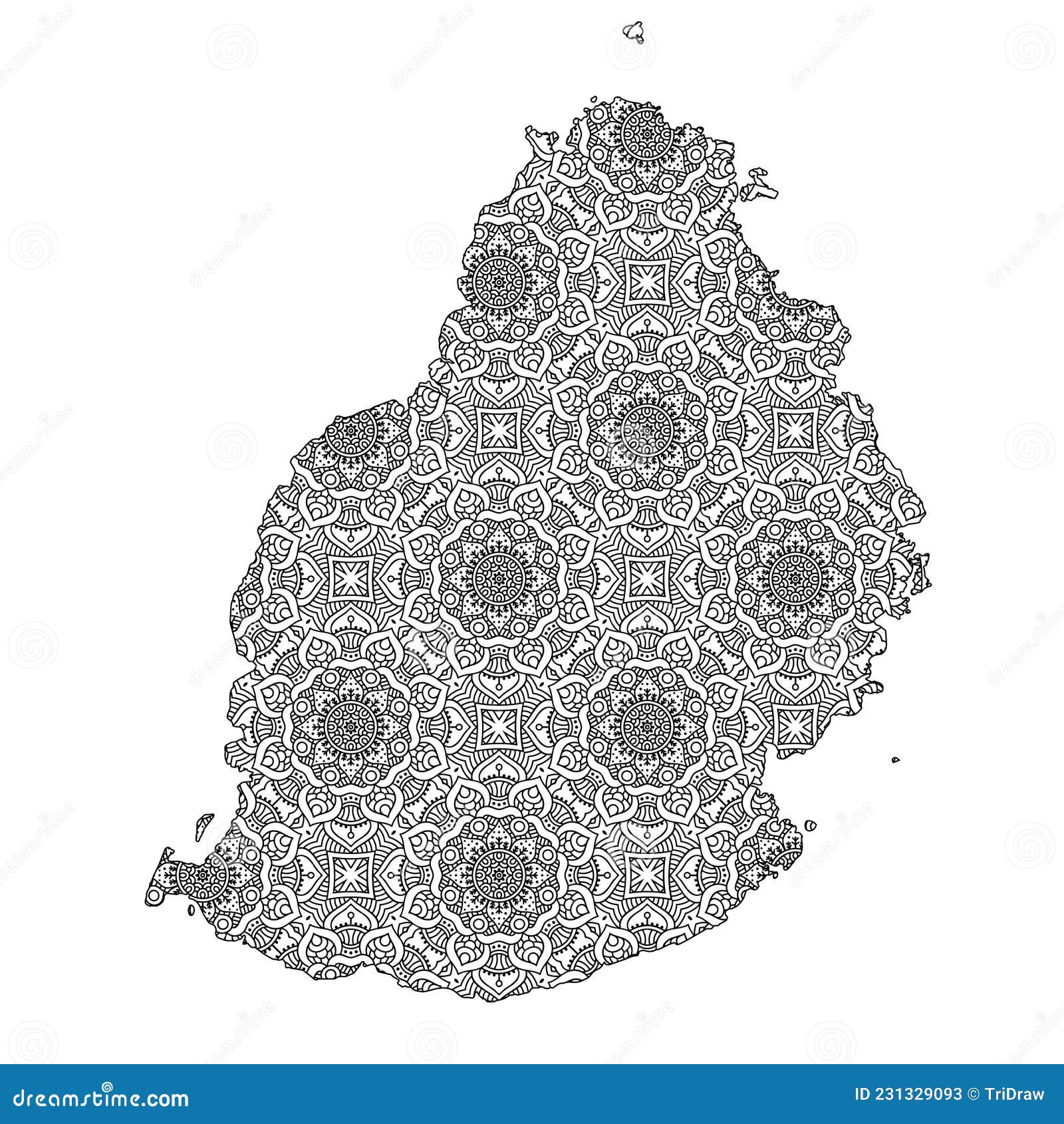 Mauritius Map with Mandala Design Stock Vector - Illustration of vector ...