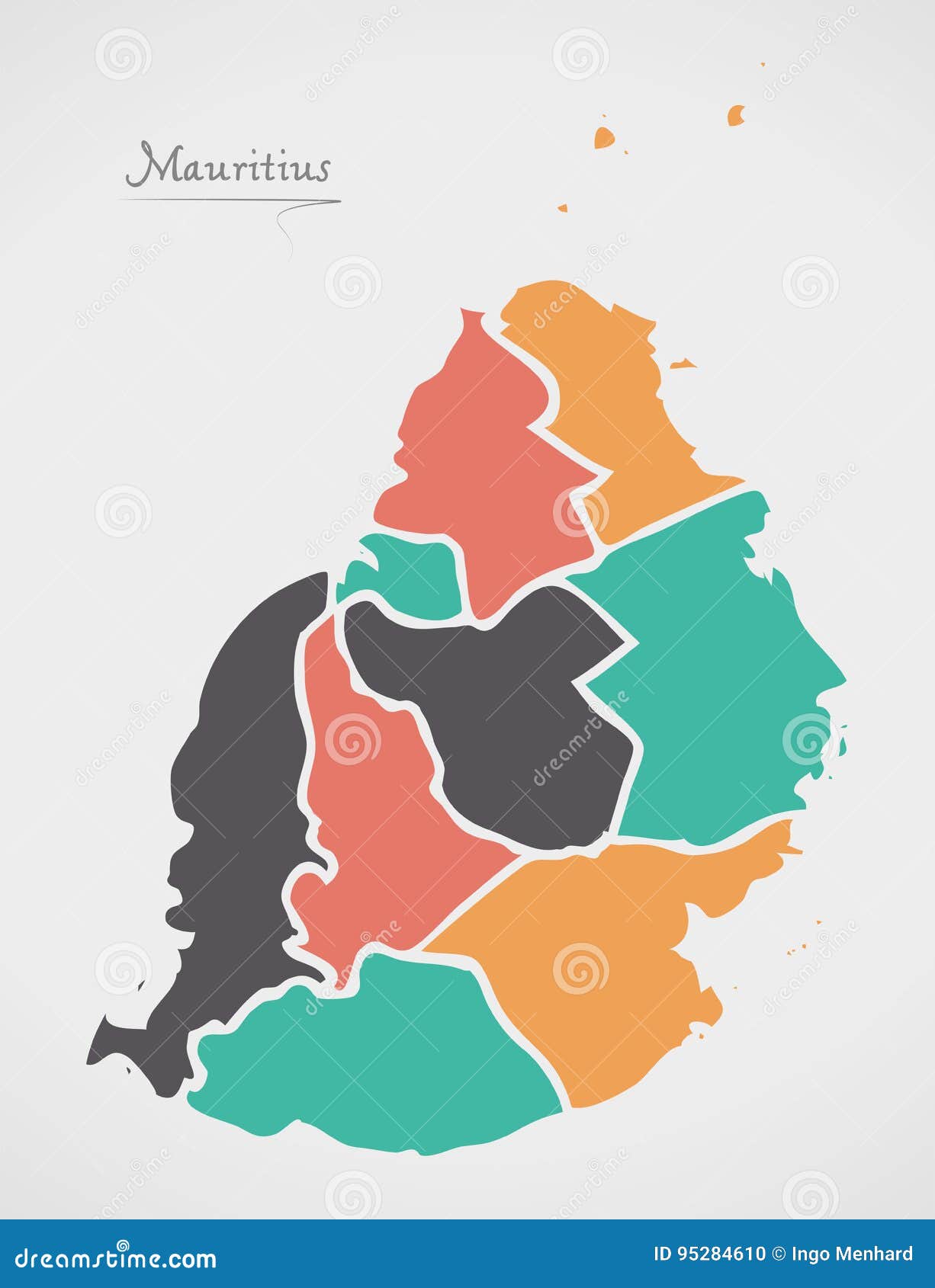 Mauritius Map with States and Modern Round Shapes Stock Vector ...