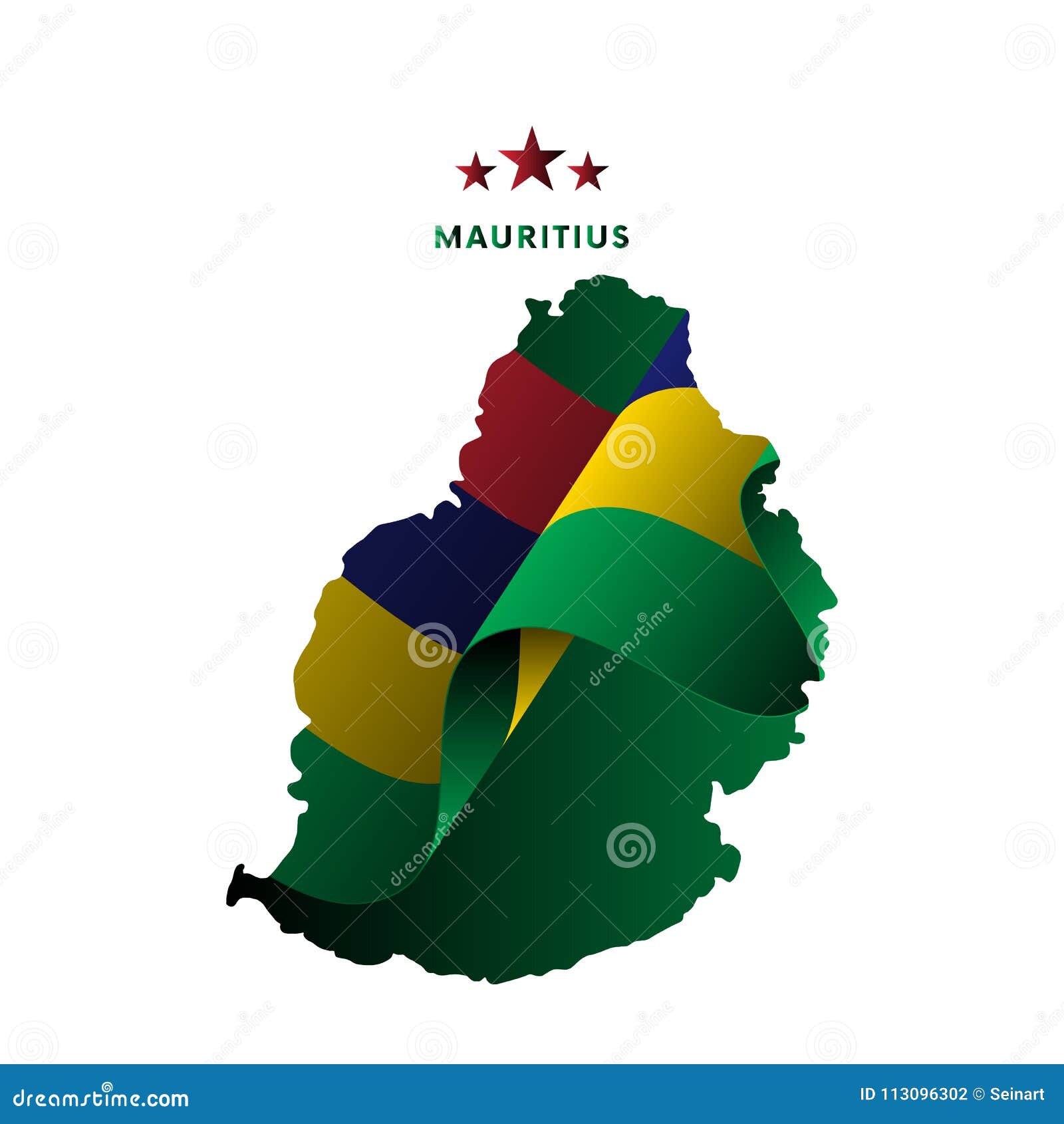 Mauritius Map with Waving Flag. Vector Illustration. Stock Vector ...