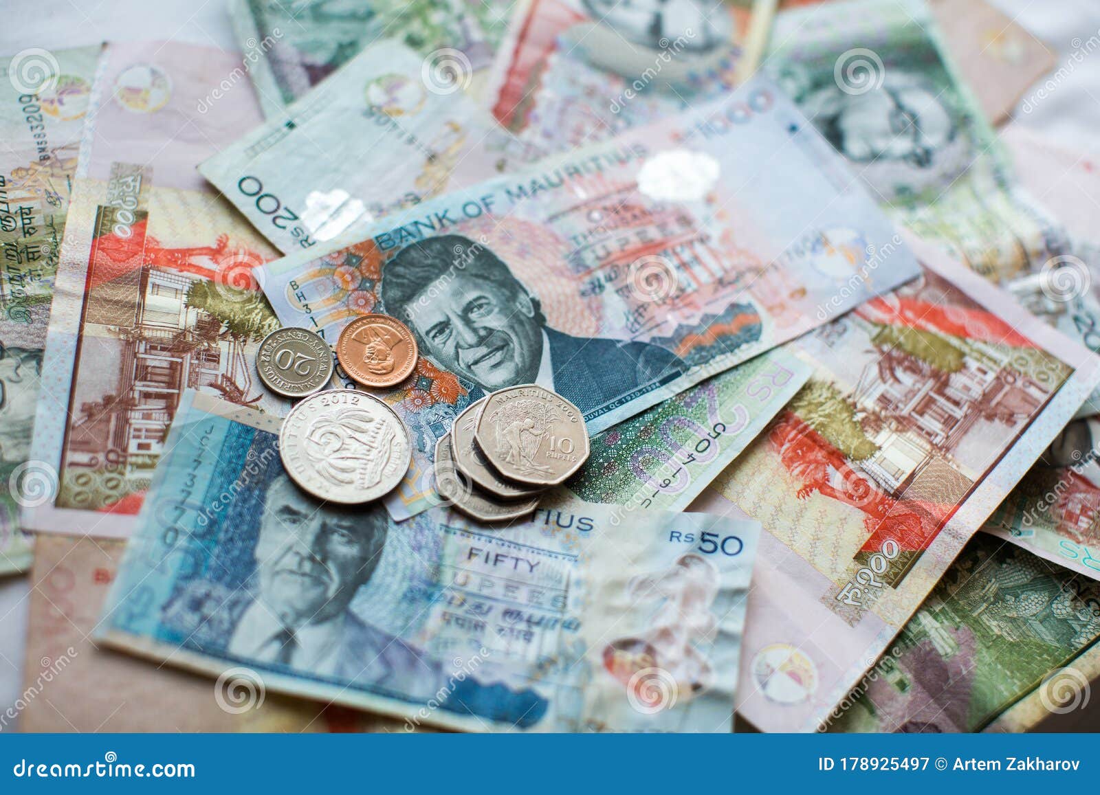 Mauritius Money Mauritius Rupee Notes and Coins Close Up. Stock Image ...