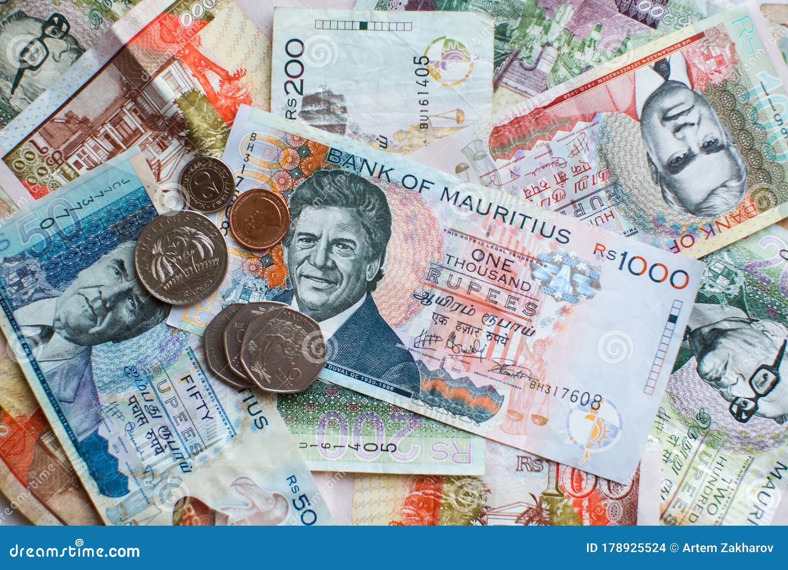 Mauritius Money Mauritius Rupee Notes and Coins Close Up. Stock Photo ...