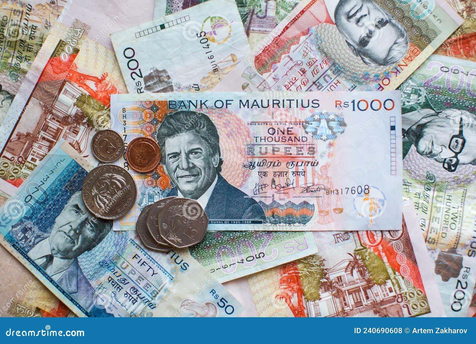Mauritius Money. Mauritius Rupee Notes and Coins Close Up Stock Photo ...