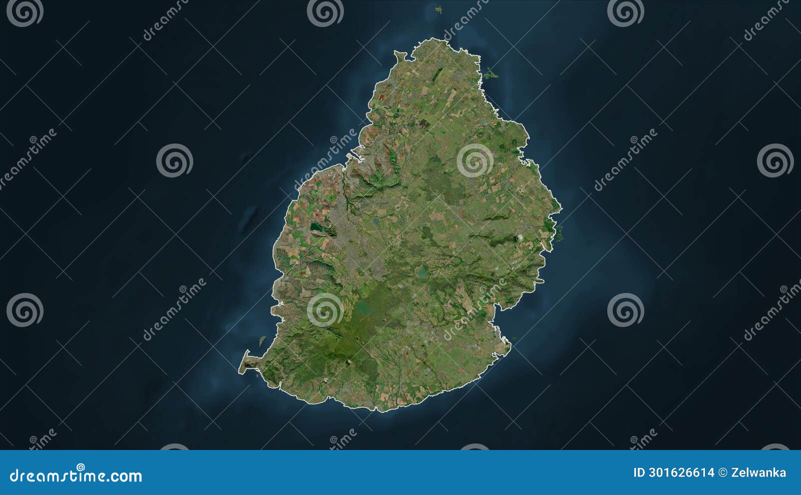 Mauritius Outlined. High-res Satellite Stock Illustration ...