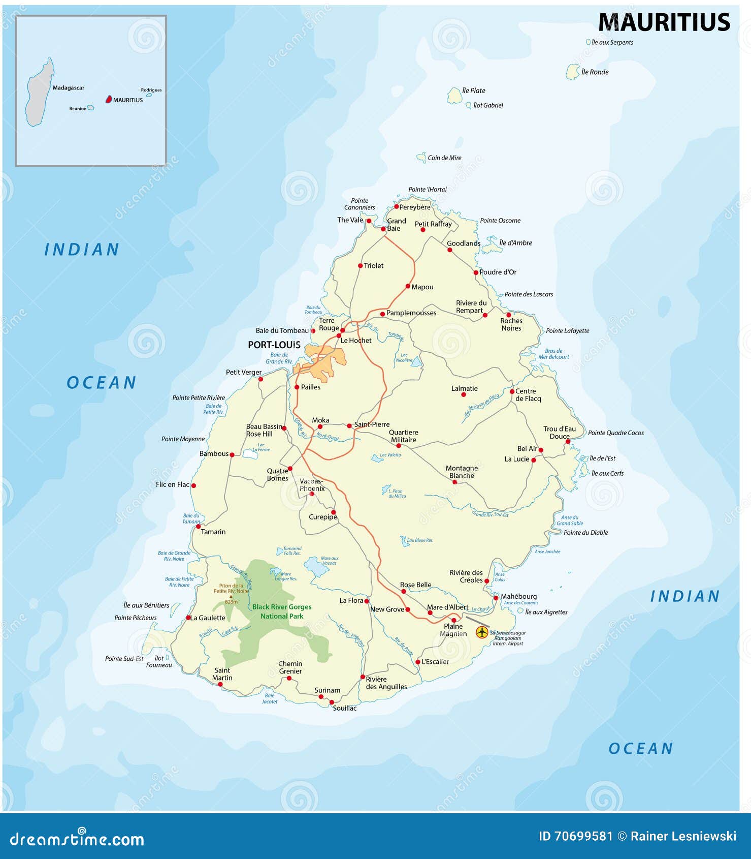Mauritius road map stock illustration. Illustration of cities - 70699581