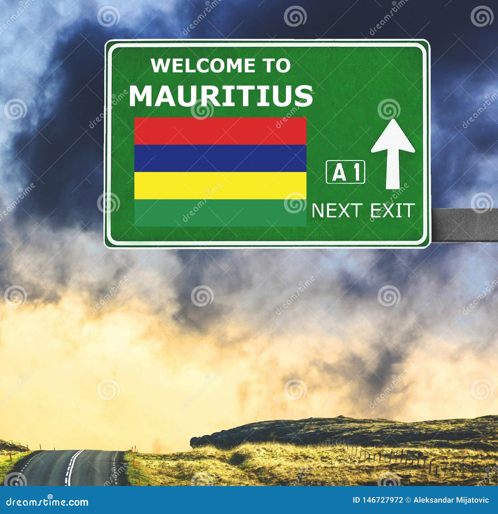 Mauritius Road Sign Against Clear Blue Sky Stock Photo - Image of exit ...