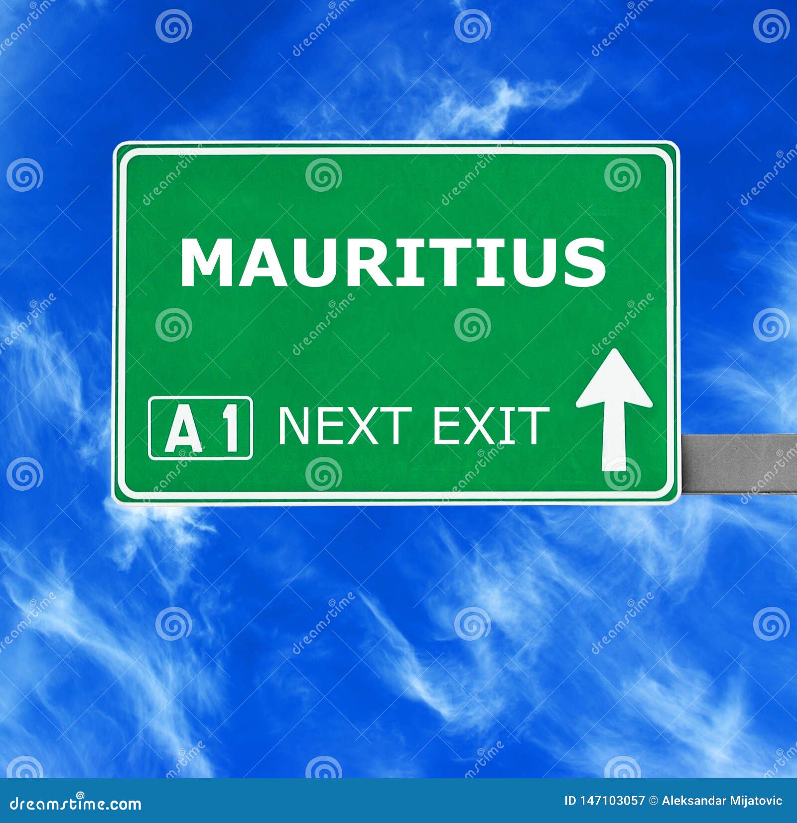 MAURITIUS Road Sign Against Clear Blue Sky Stock Image - Image of exit ...