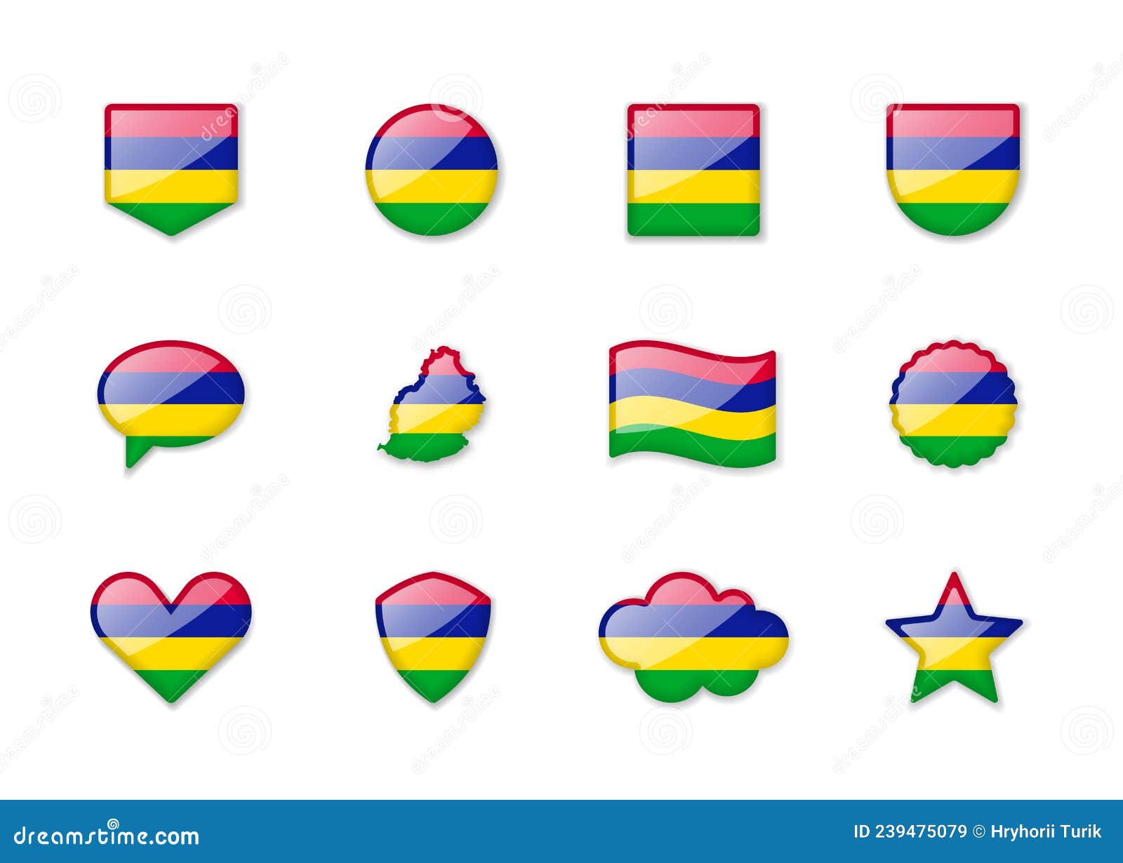 Mauritius - Set of Shiny Flags of Different Shapes. Stock Vector ...