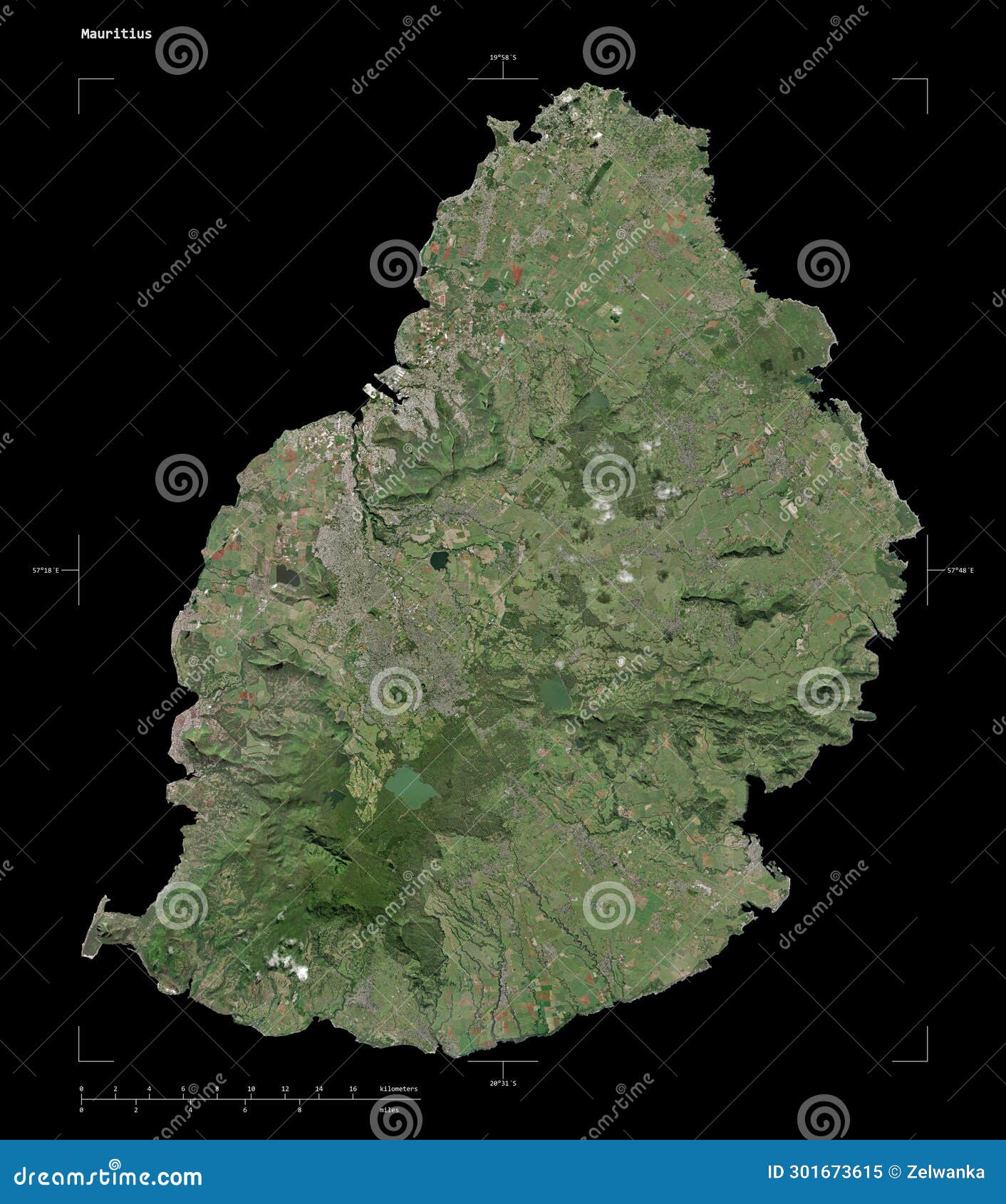 Mauritius Shape on Black. Low-res Satellite Stock Illustration ...