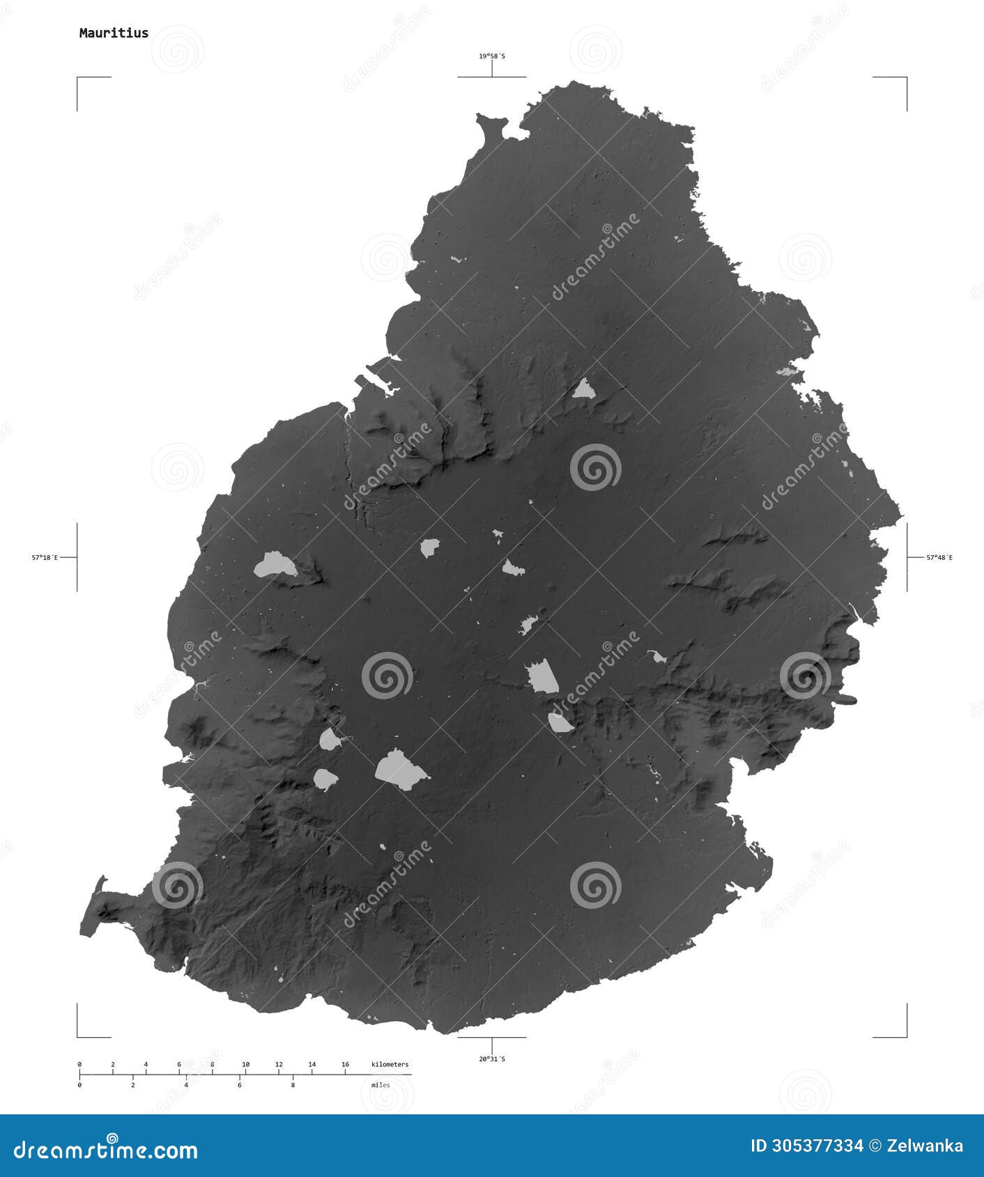 Mauritius Shape on White. Grayscale Stock Illustration - Illustration ...