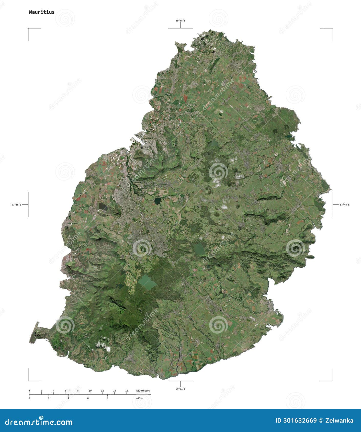 Mauritius Shape on White. Low-res Satellite Stock Illustration ...