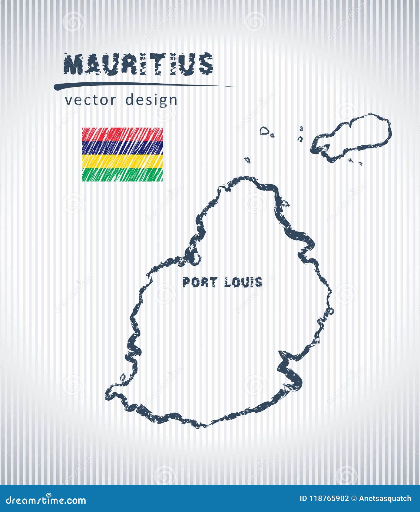 Mauritius Vector Chalk Drawing Map Isolated on a White Background Stock ...