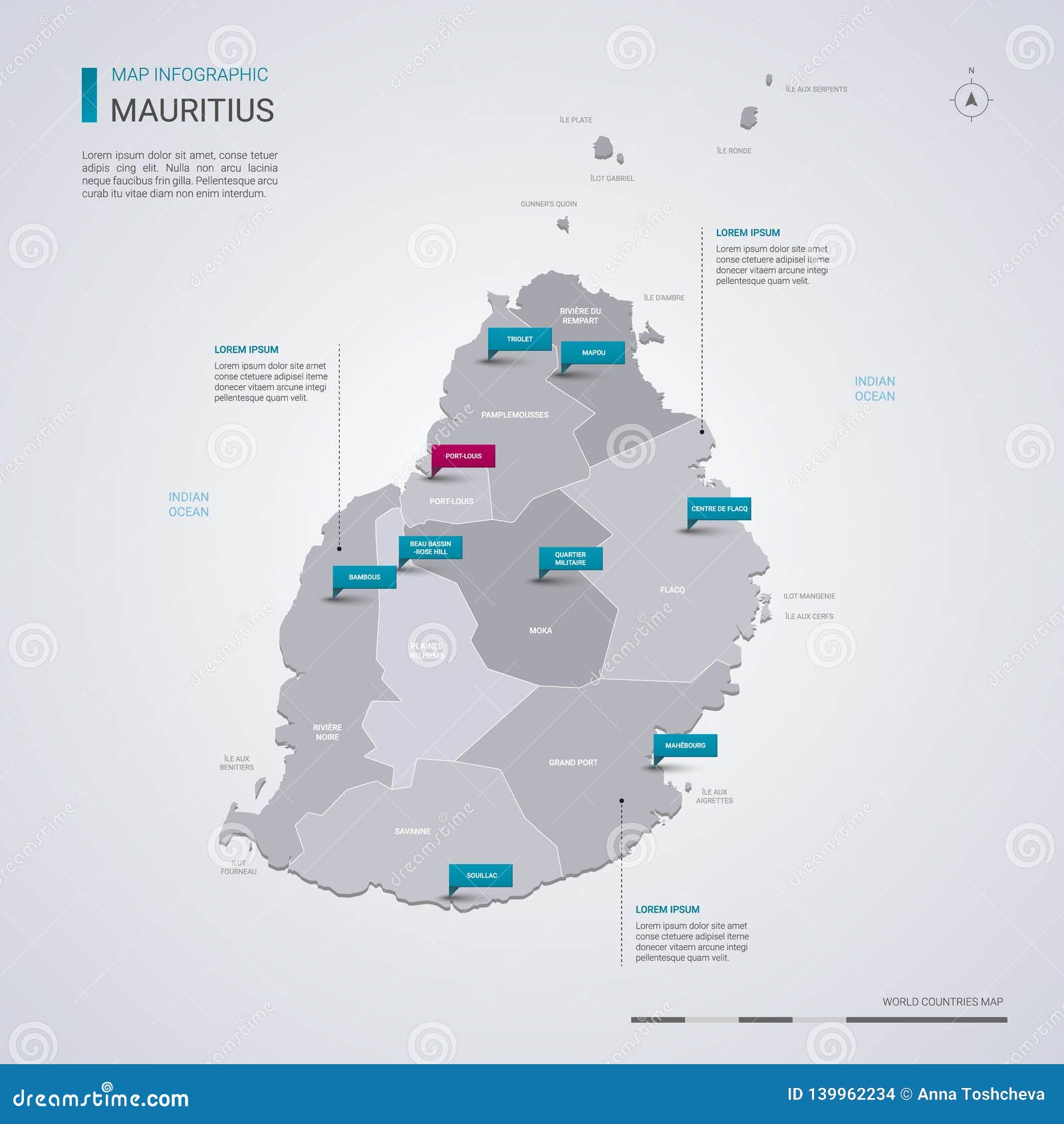 Mauritius Vector Map with Infographic Elements, Pointer Marks Stock ...