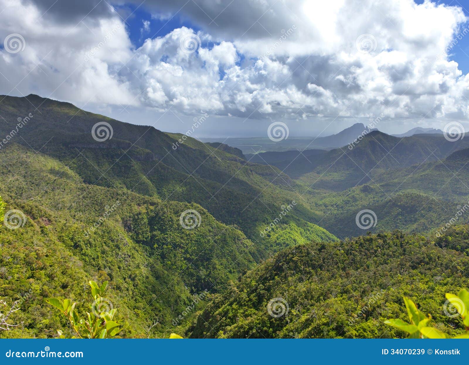 Mauritius. View of Mountains Against the Cloudy Sky in a Sunny Day ...