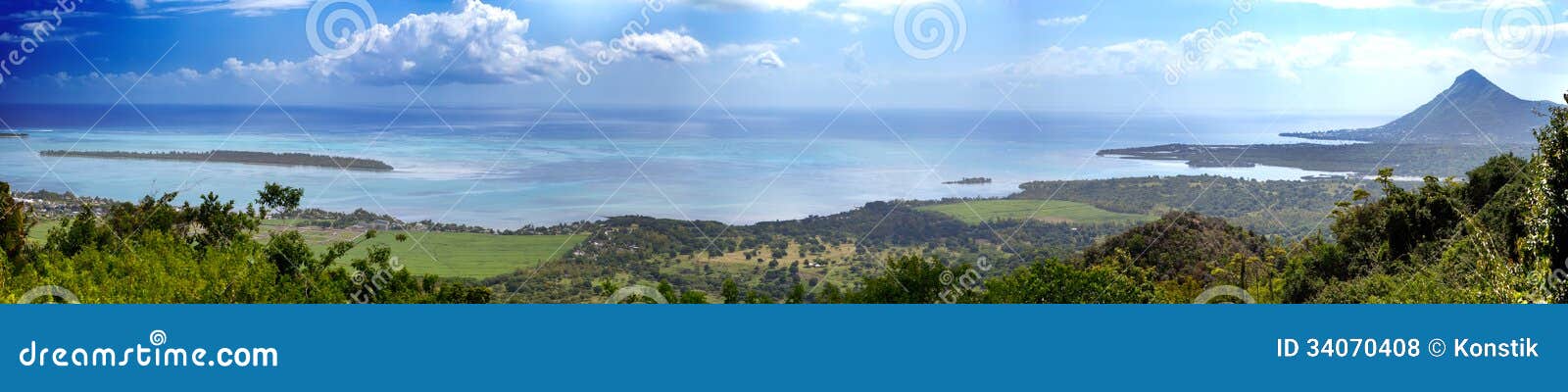Mauritius. View of Mountains and Indian Ocean in a Sunny Day, Panorama ...
