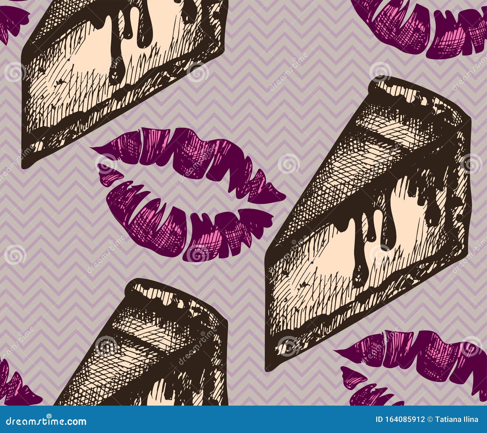 Seamless Pattern with a Cup of Coffee, Cheesecake. Hand Drawing ...