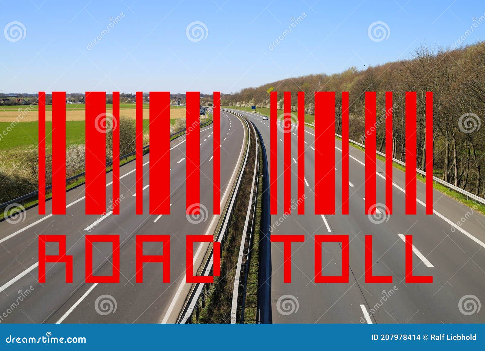 Maut Concept: View on German Highway with Red Bar Code and Word Text ...