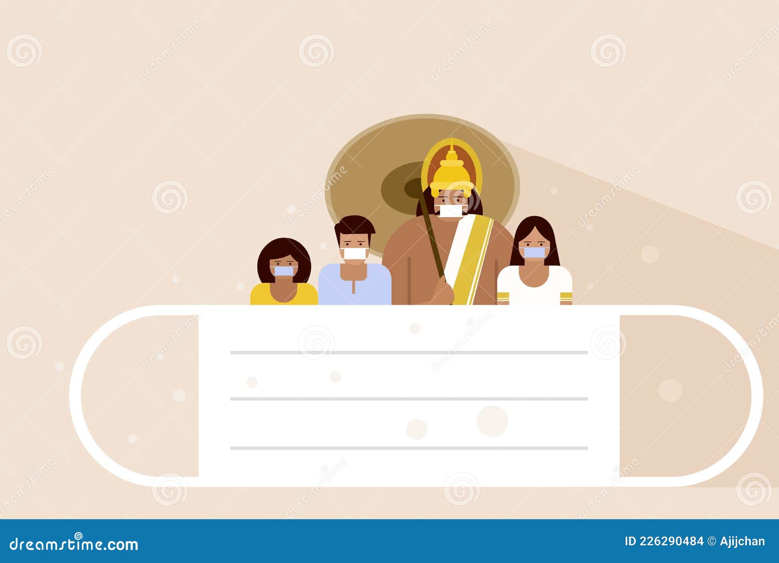 King Mahabali and Children Standing Behind a Big Protective Face Mask ...