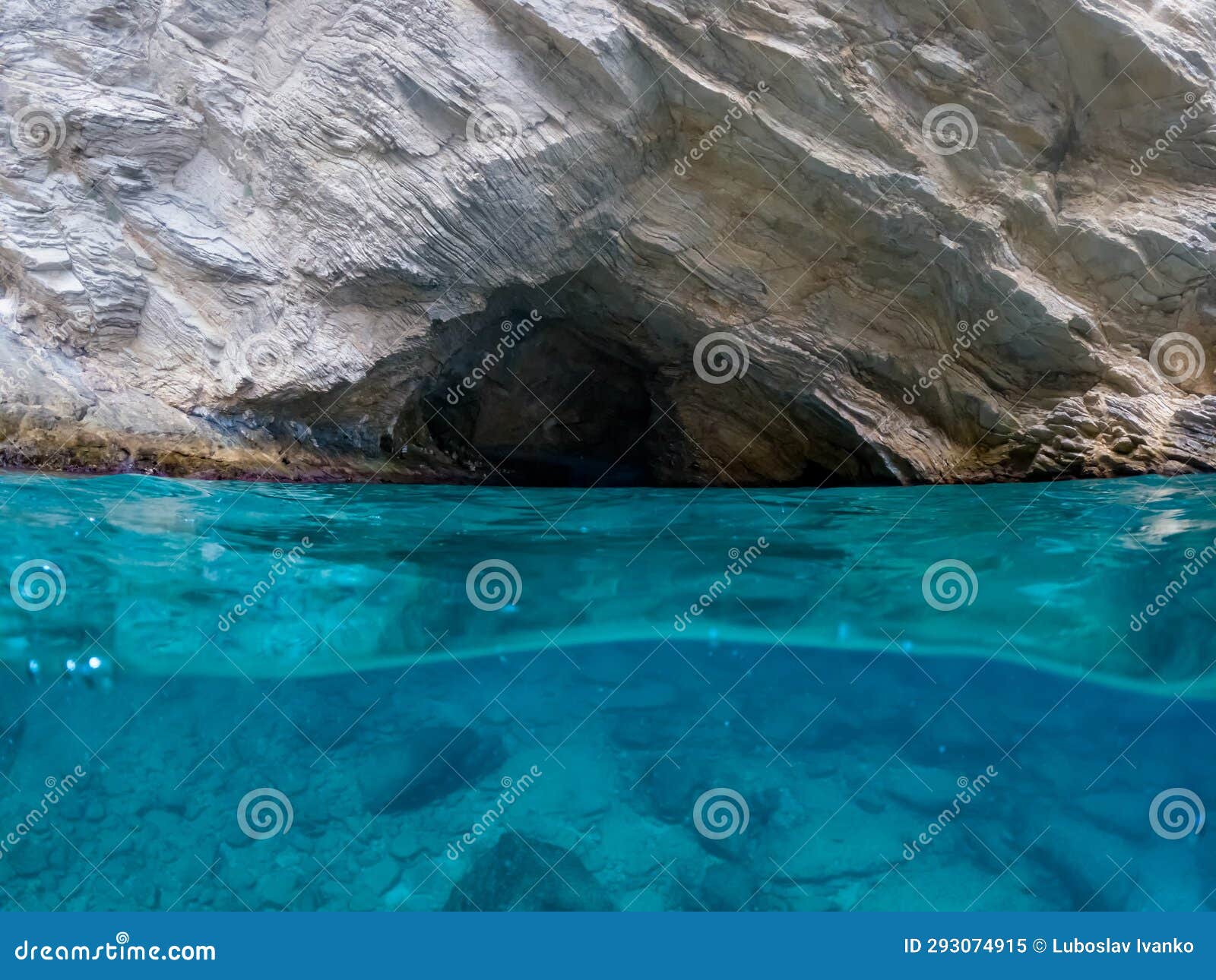 Mavi Magara - Blue Cave Near Oludeniz, Split Underwater Image Stock ...