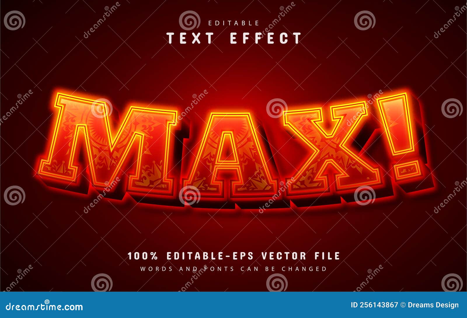Max 3d Red Glowing Text Effect Editable Stock Vector - Illustration of ...