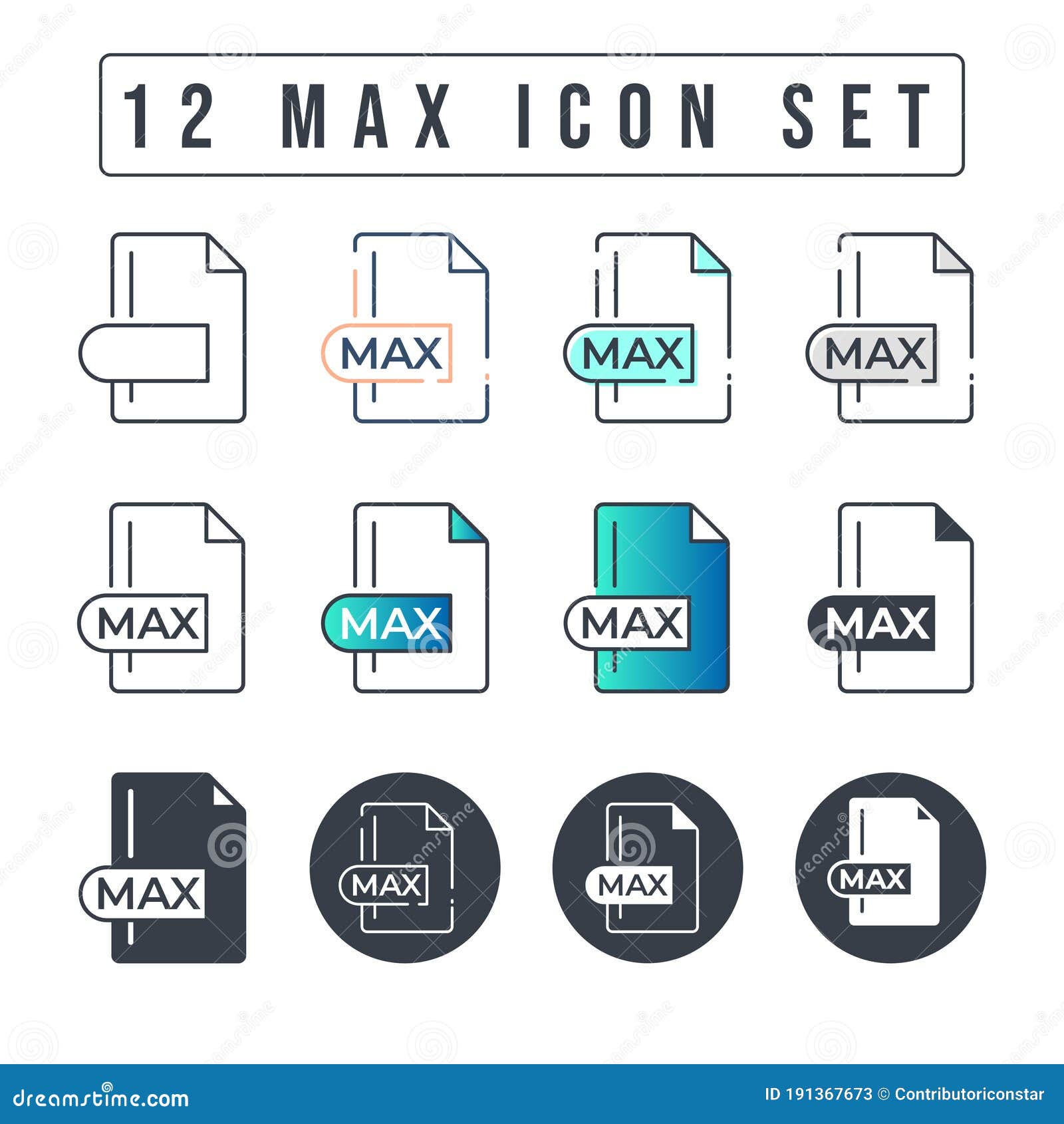 MAX File Format Icon Set. 12 MAX Icon Set Stock Vector - Illustration ...