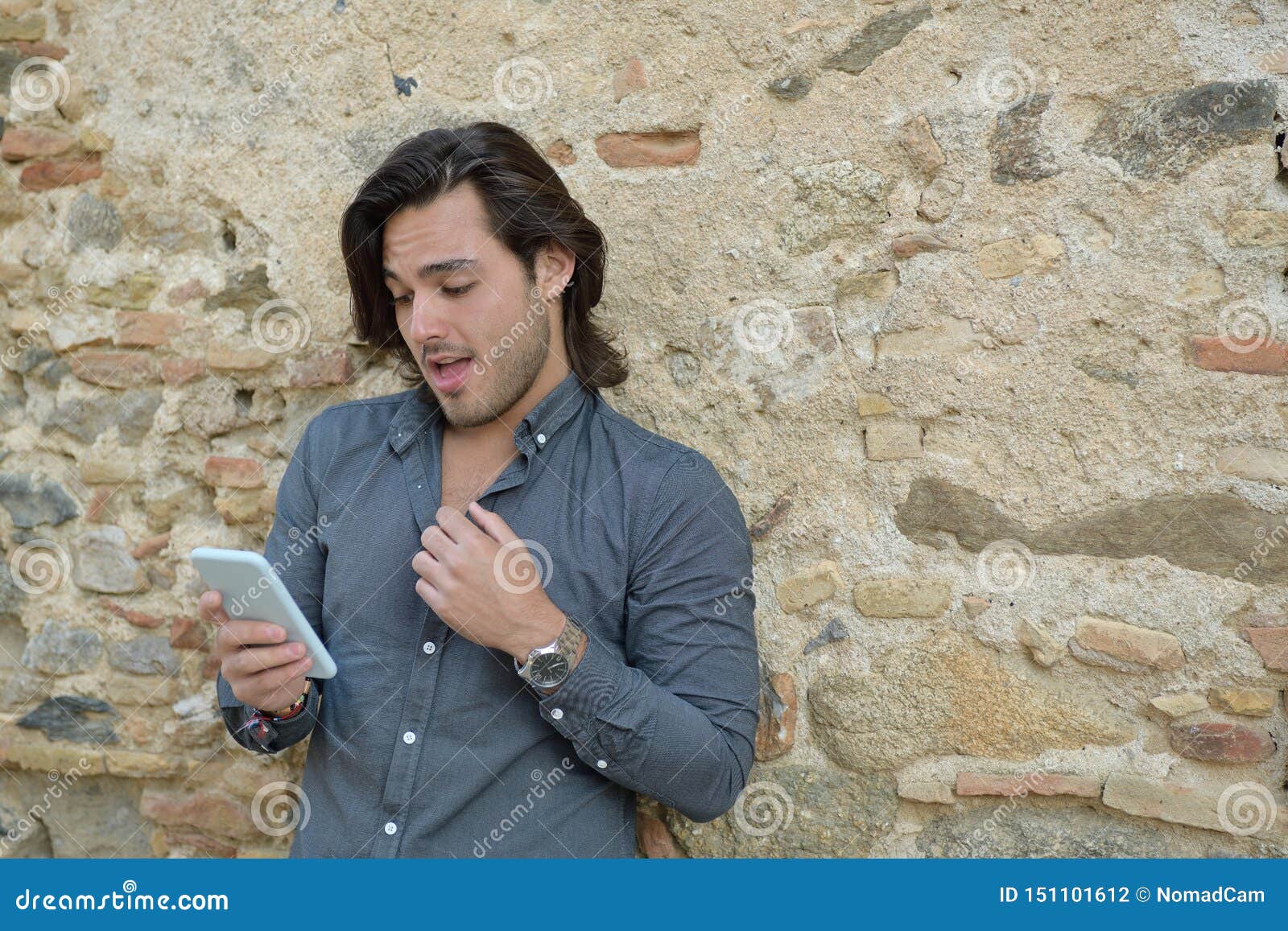 Max Surprised while Enjoy with His Mobile Phone Stock Photo - Image of ...