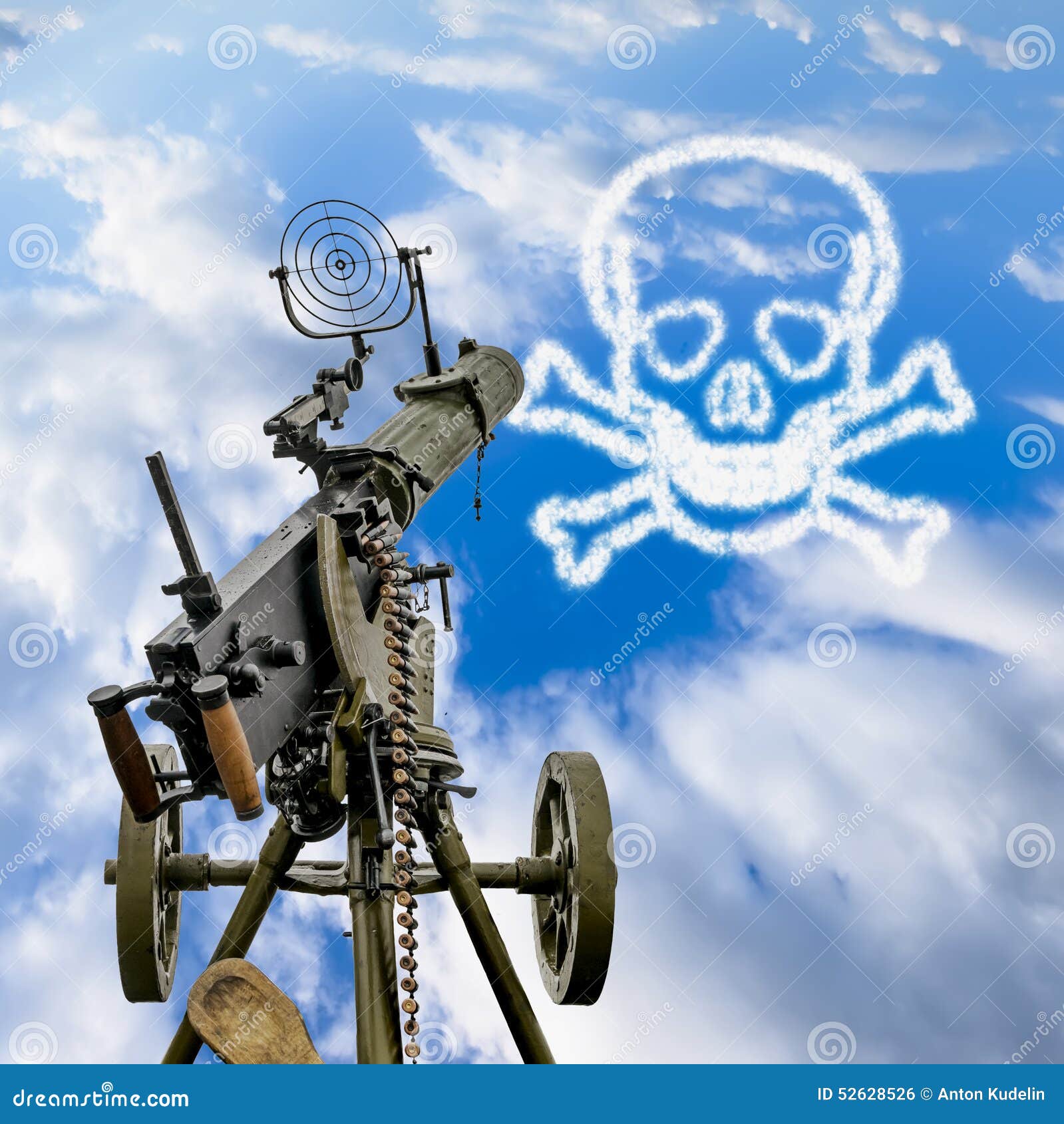 Maxim Machine Gun Is Pointed In A Blue Sky Stock Photo | CartoonDealer ...