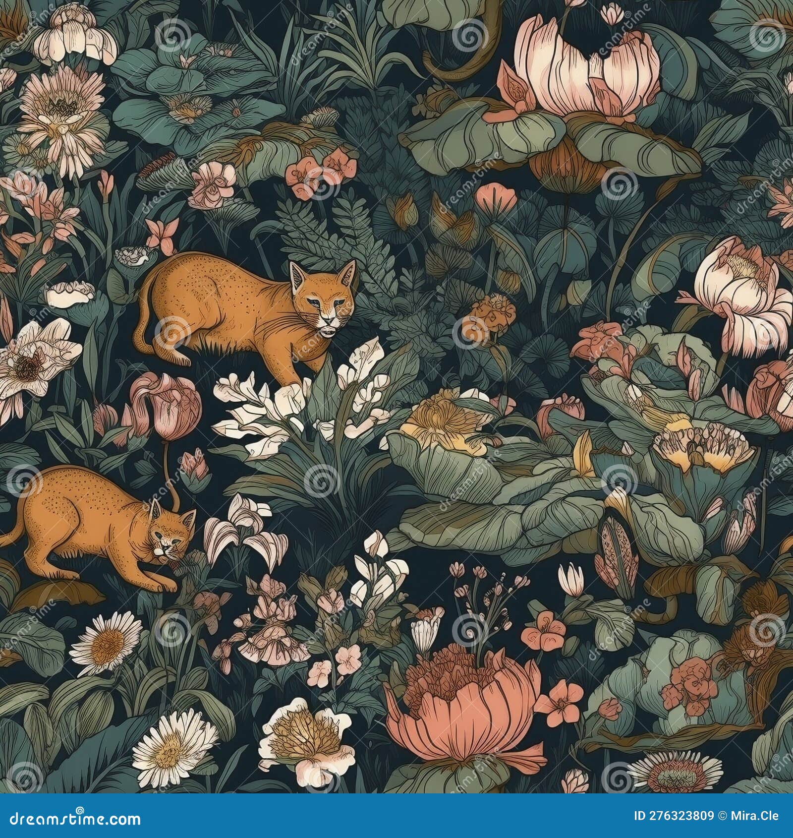 Maximalism Style Botanical and Animals Seamless Pattern, Created with ...