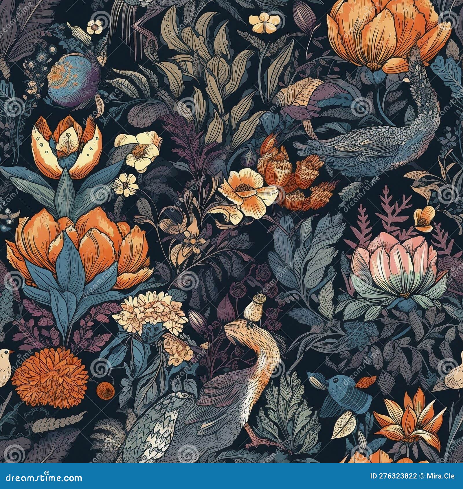 Maximalism Style Botanical and Animals Seamless Pattern, Created with ...