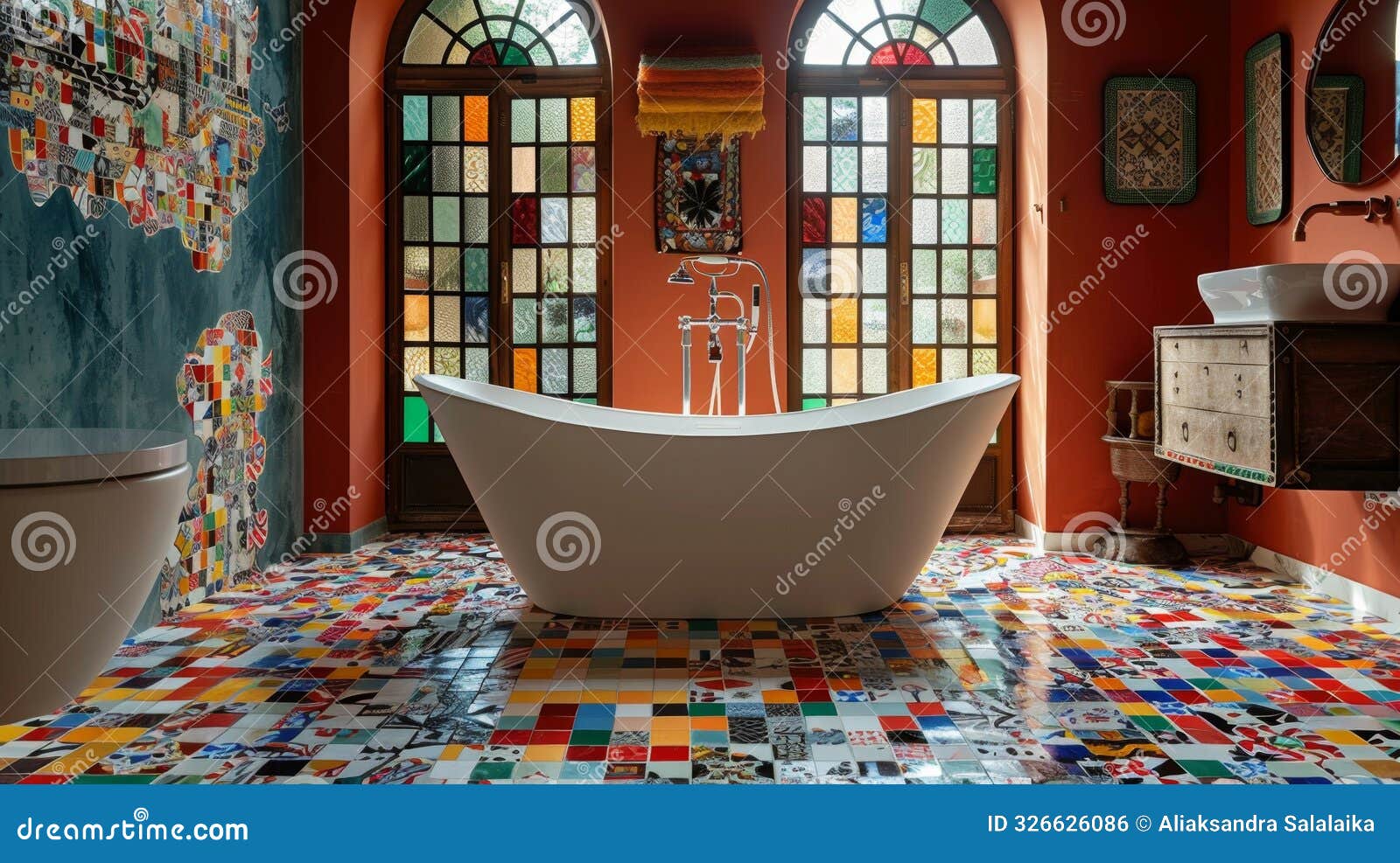 Maximalist Bathroom Dcor, Mosaic Tiles in a Maximalist Bathroom Floor ...