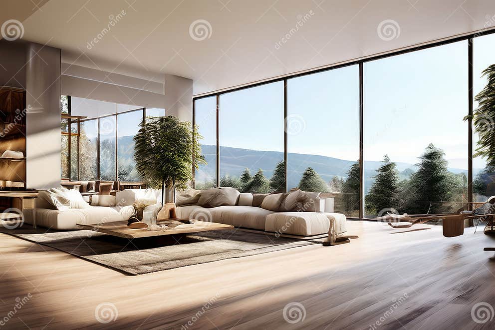Maximizing Natural Light Open Spaces with Large Windows Stock ...