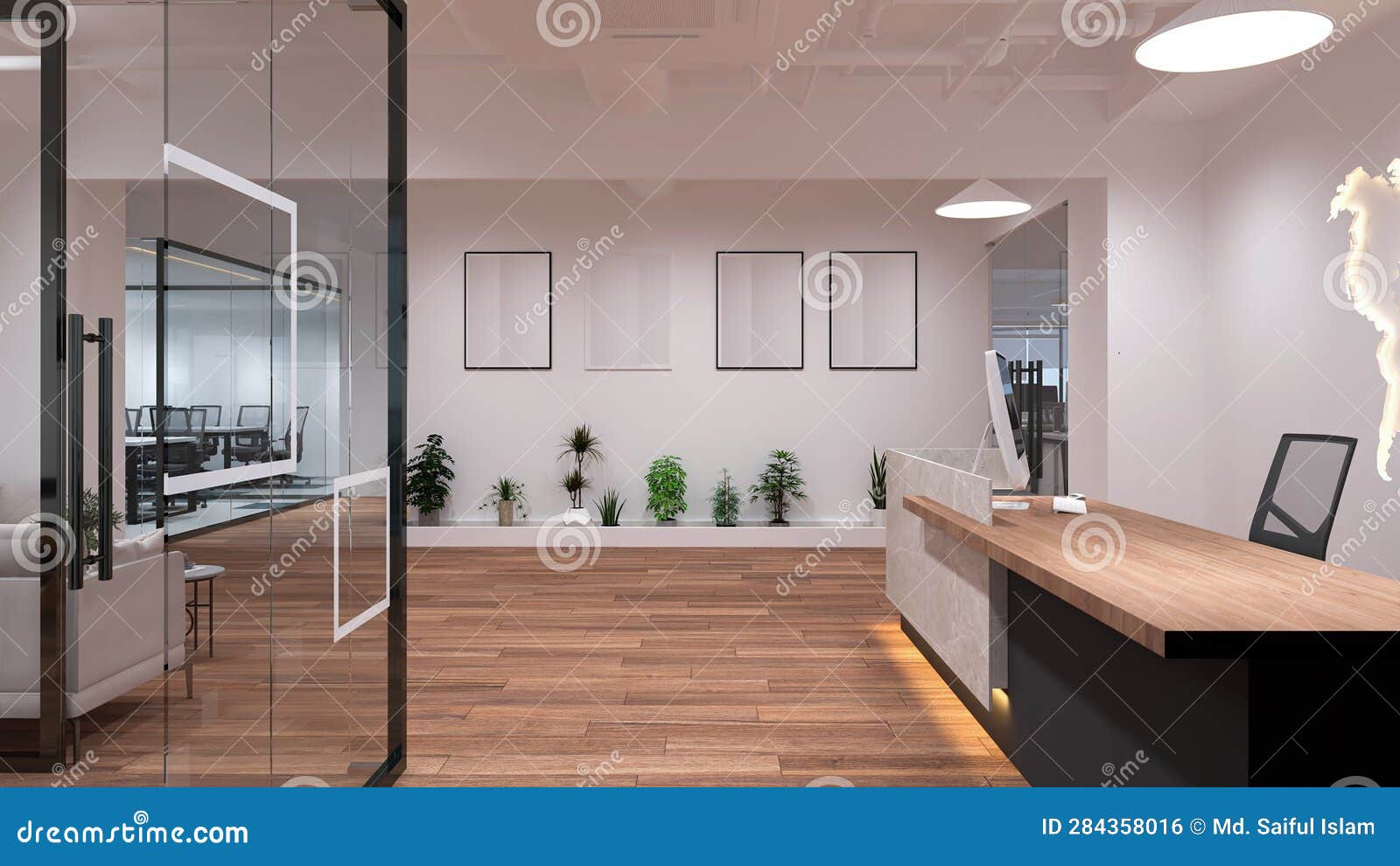 Maximizing Space and Comfort with Smart Office Interior Design Stock ...