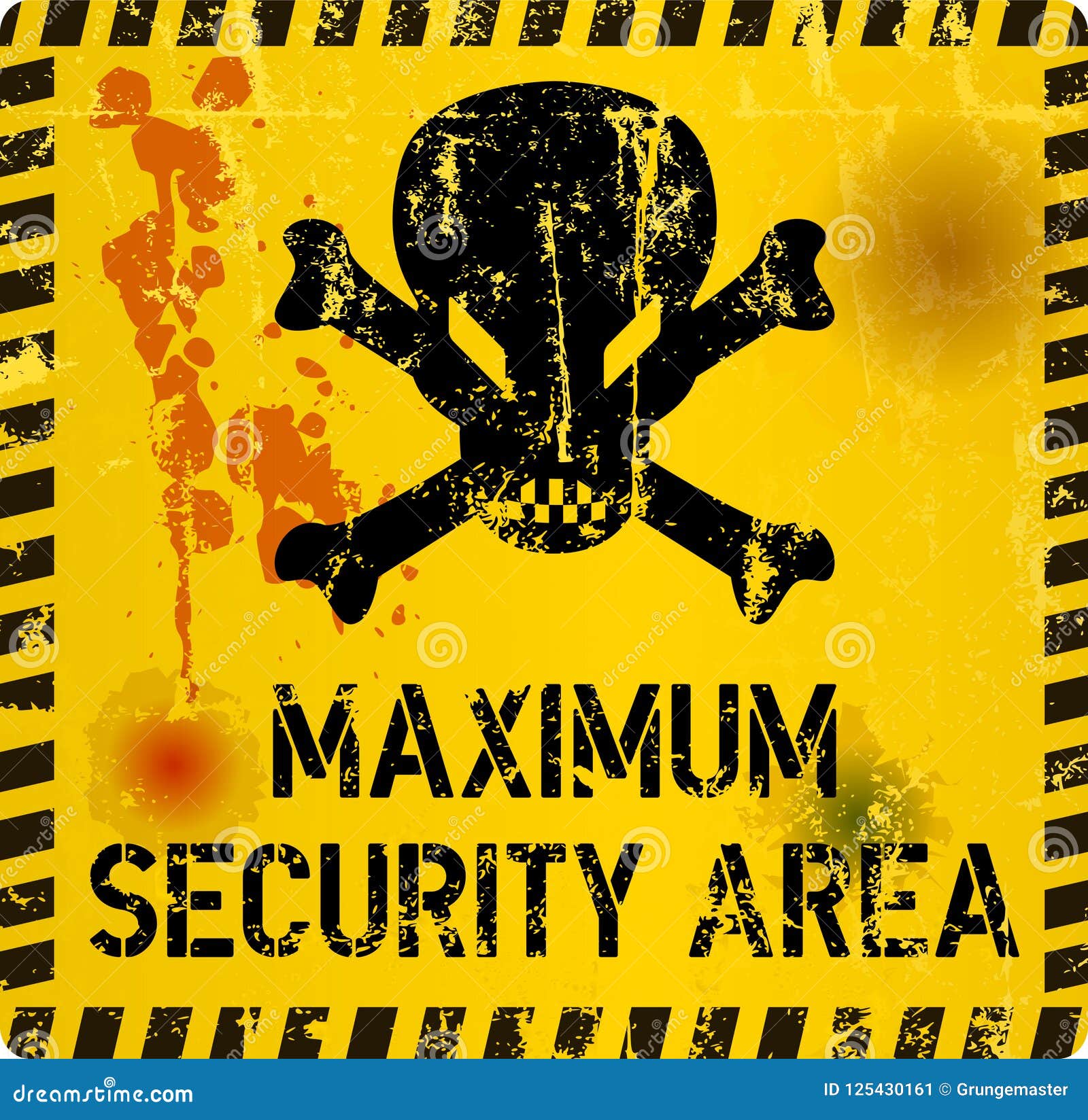 Maximum Security Area Sign Grungy Style, with Skull, Web Icon Vector ...