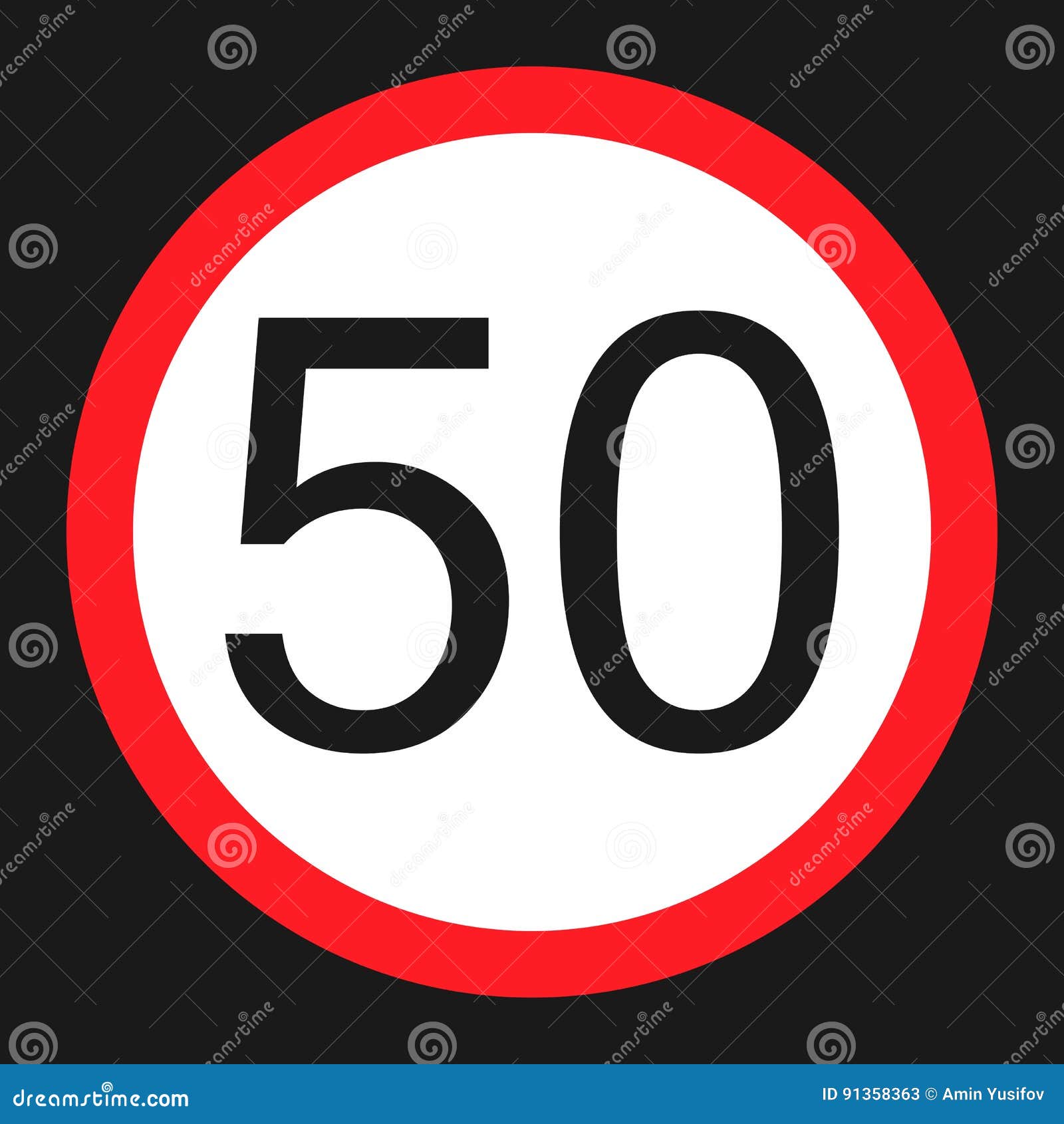 Maximum Speed Limit 50 Flat Icon Stock Vector - Illustration of icon ...