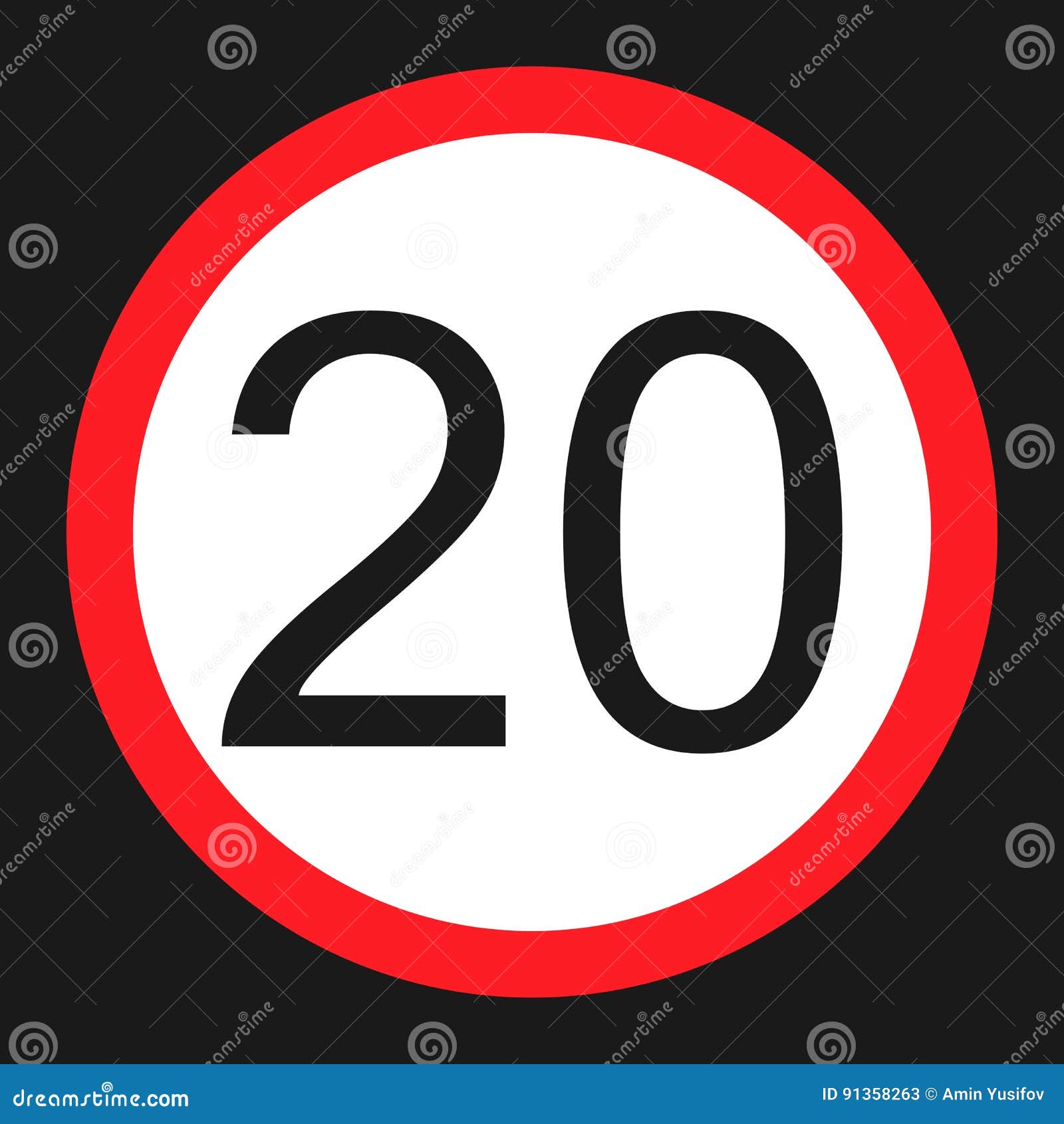 Maximum Speed Limit 20 Sign Flat Icon Stock Vector - Illustration of ...