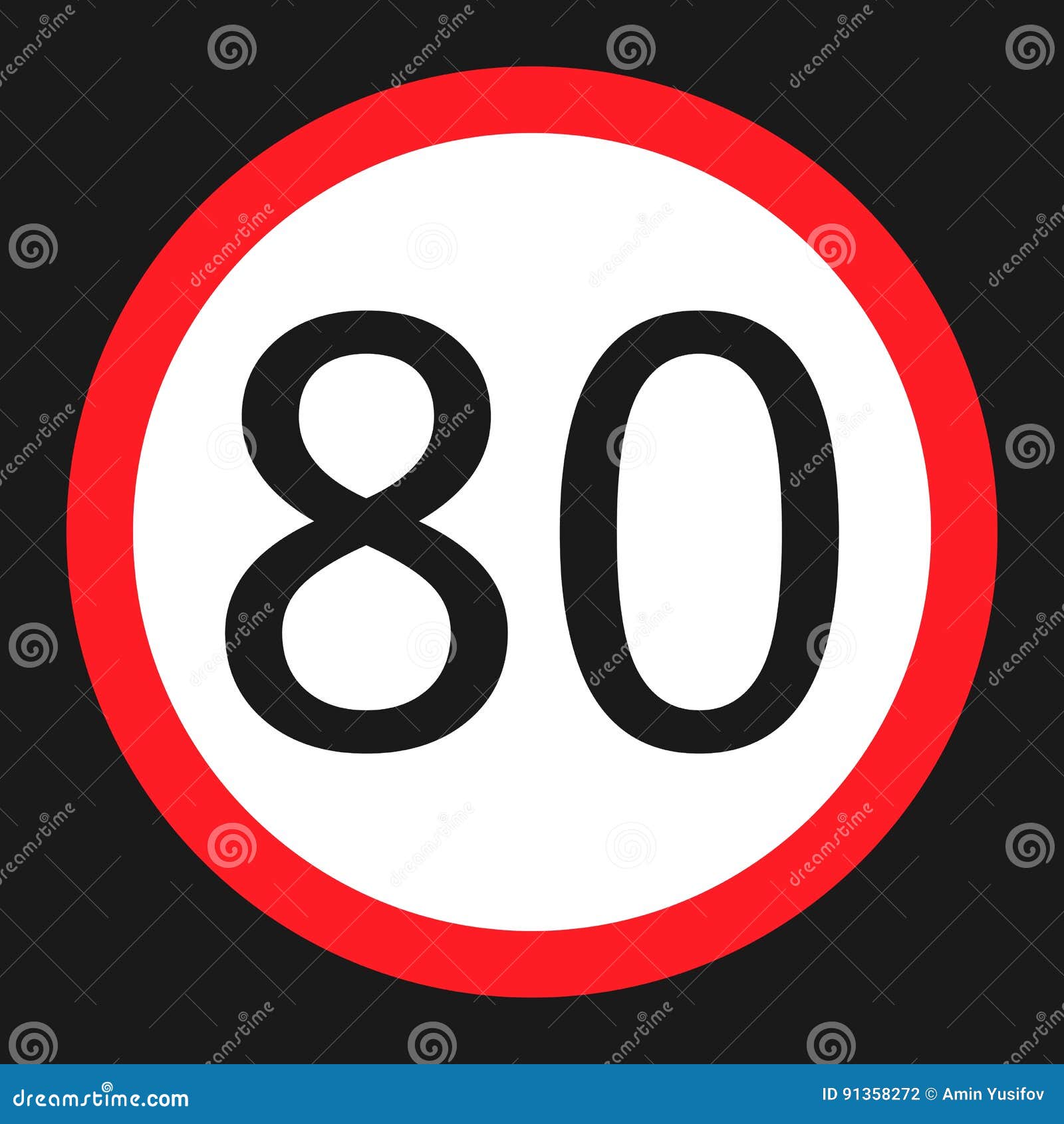 Maximum Speed Limit 80 Sign Flat Icon Stock Vector - Illustration of ...