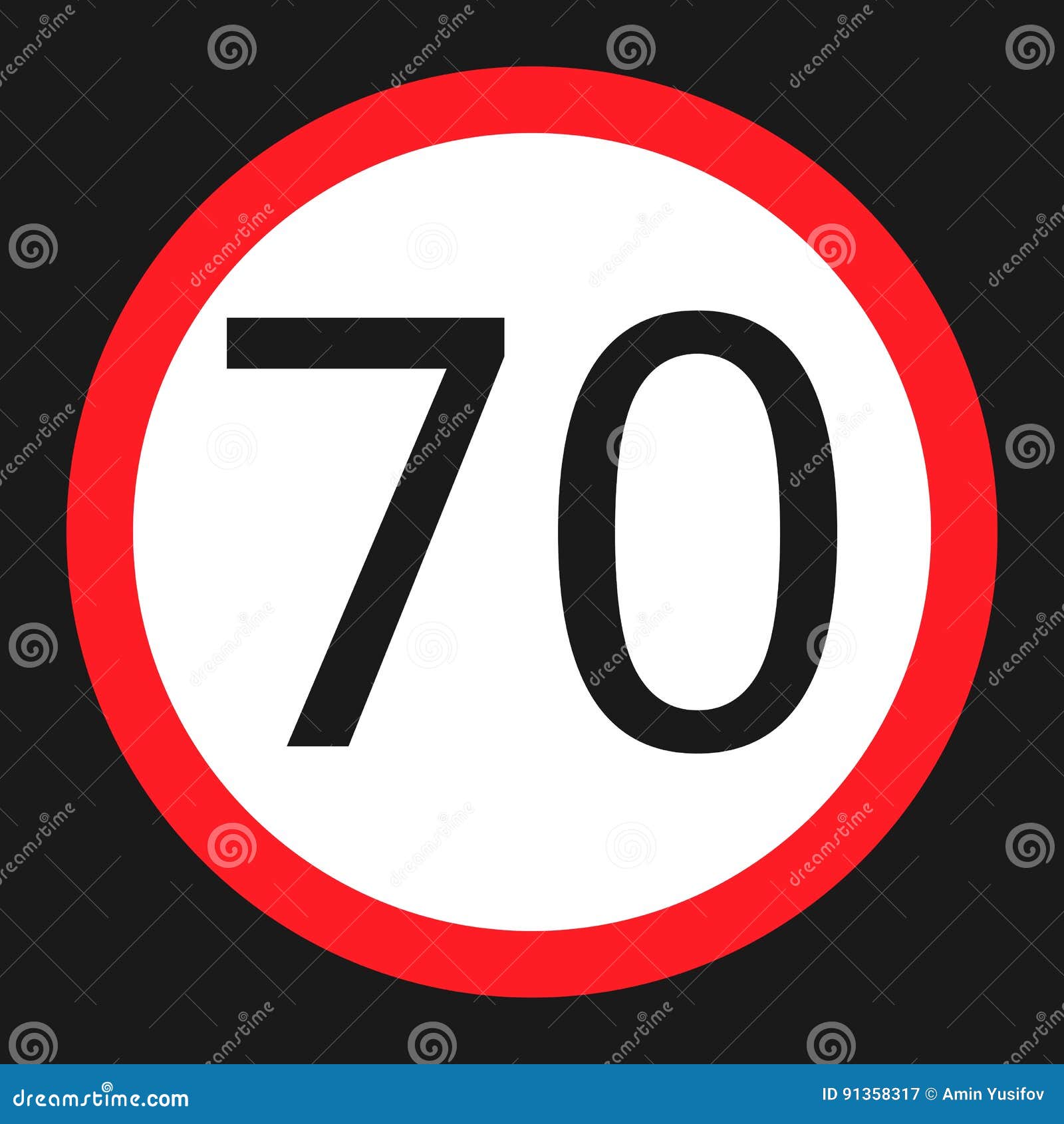 Maximum Speed Limit 70 Sign Flat Icon Stock Vector - Illustration of ...