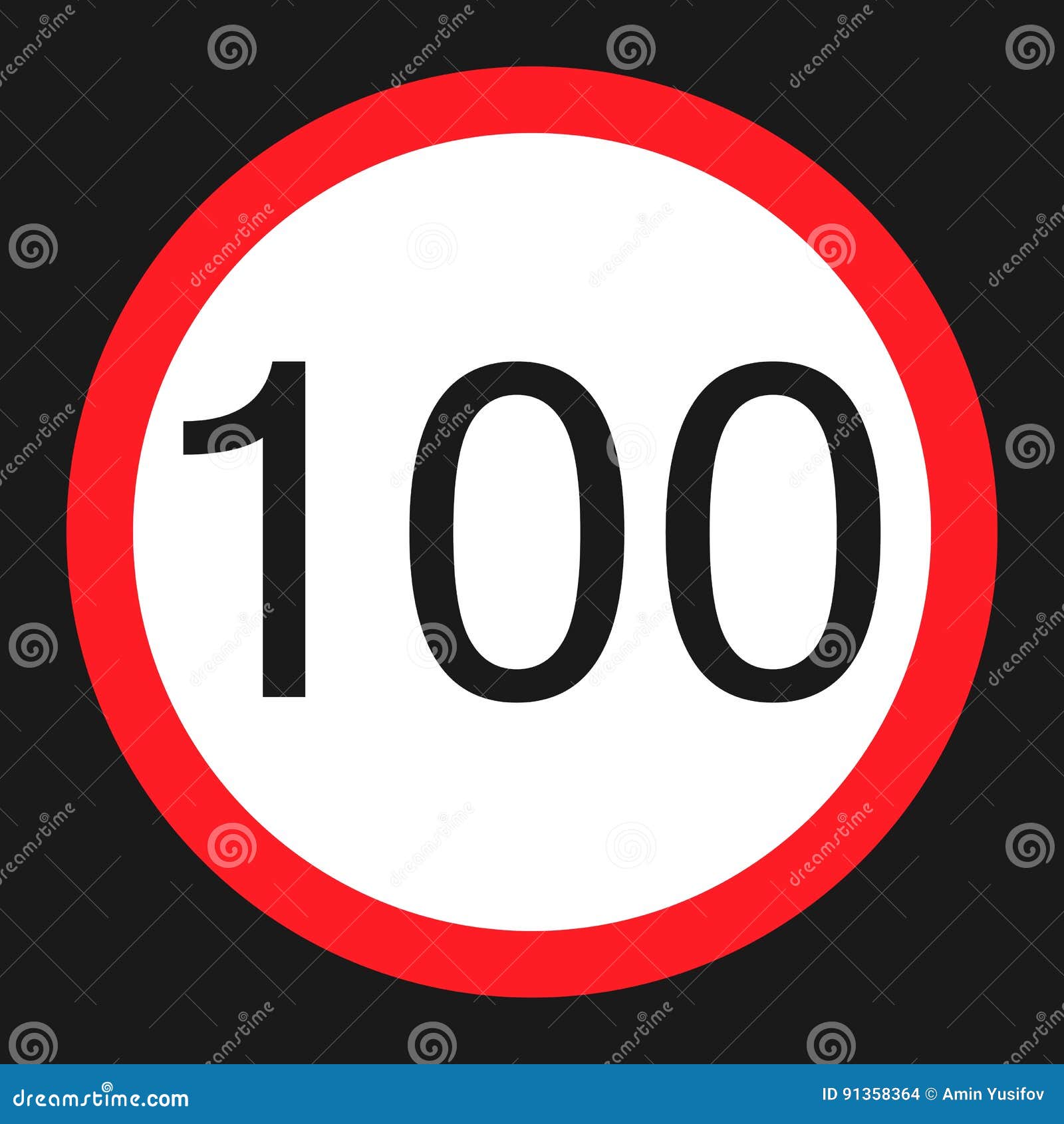 Maximum Speed Limit 100 Sign Flat Icon Stock Vector - Illustration of ...