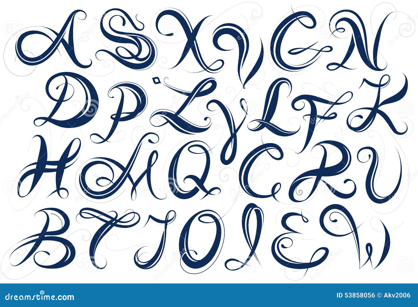 Mayúsculas Del Alfabeto Manuscrito Ilustración del Vector - Ilustración ...