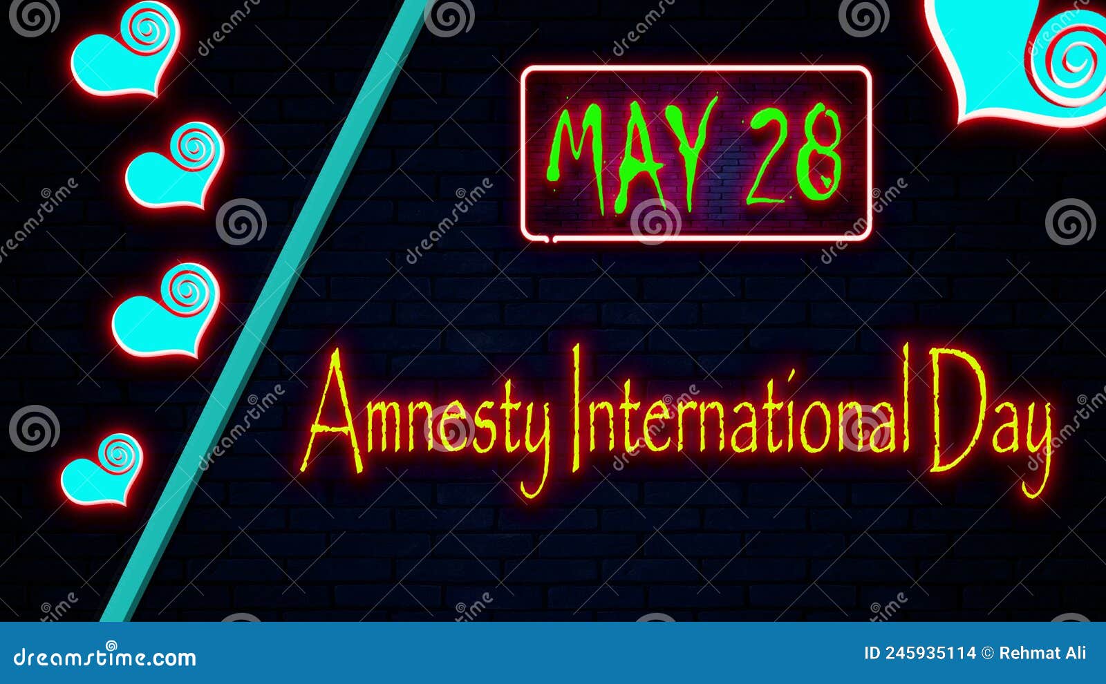 28 May, Amnesty International Day, Neon Text Effect on Bricks ...