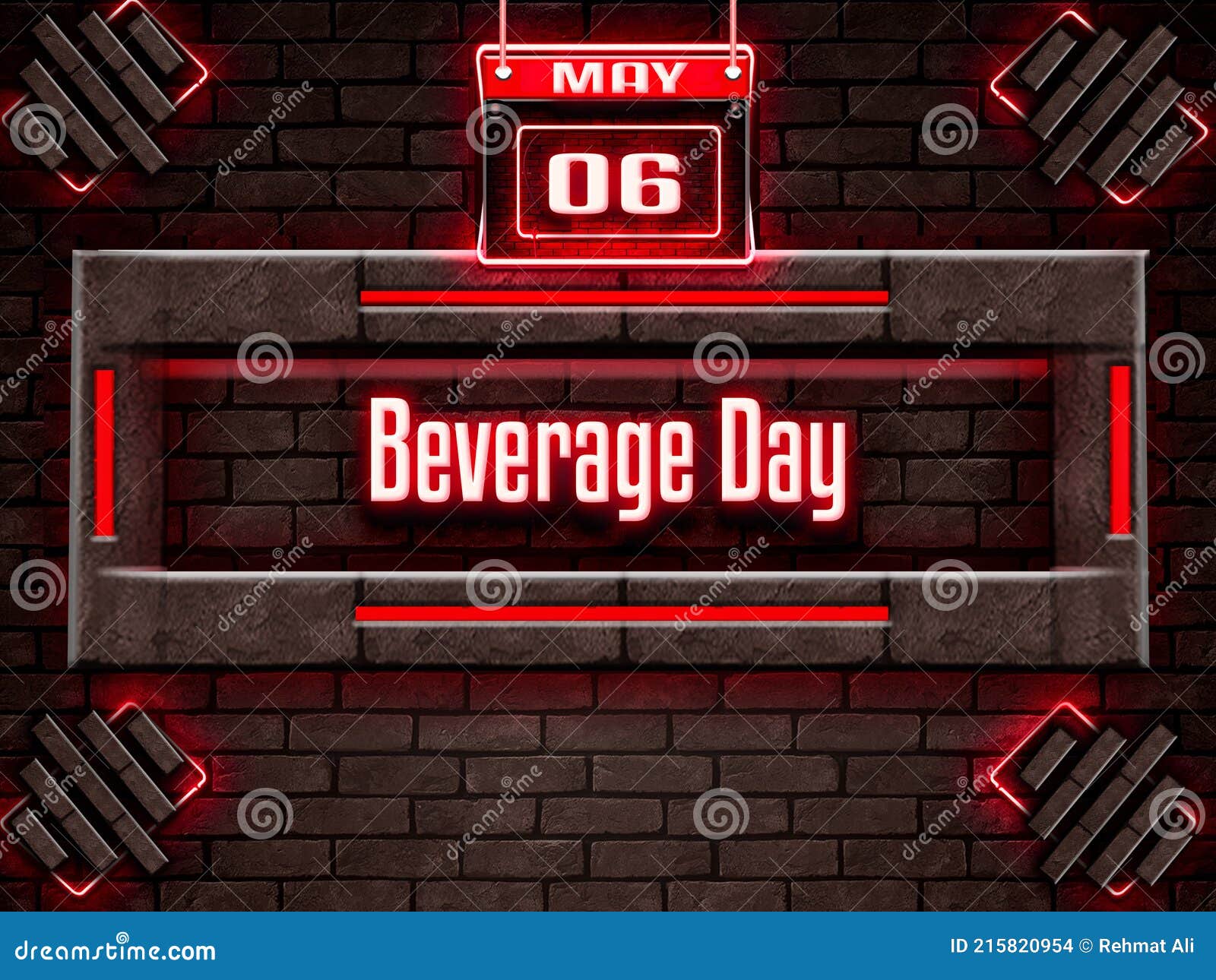 06 May, Beverage Day, Neon Text Effect on Bricks Background Stock ...