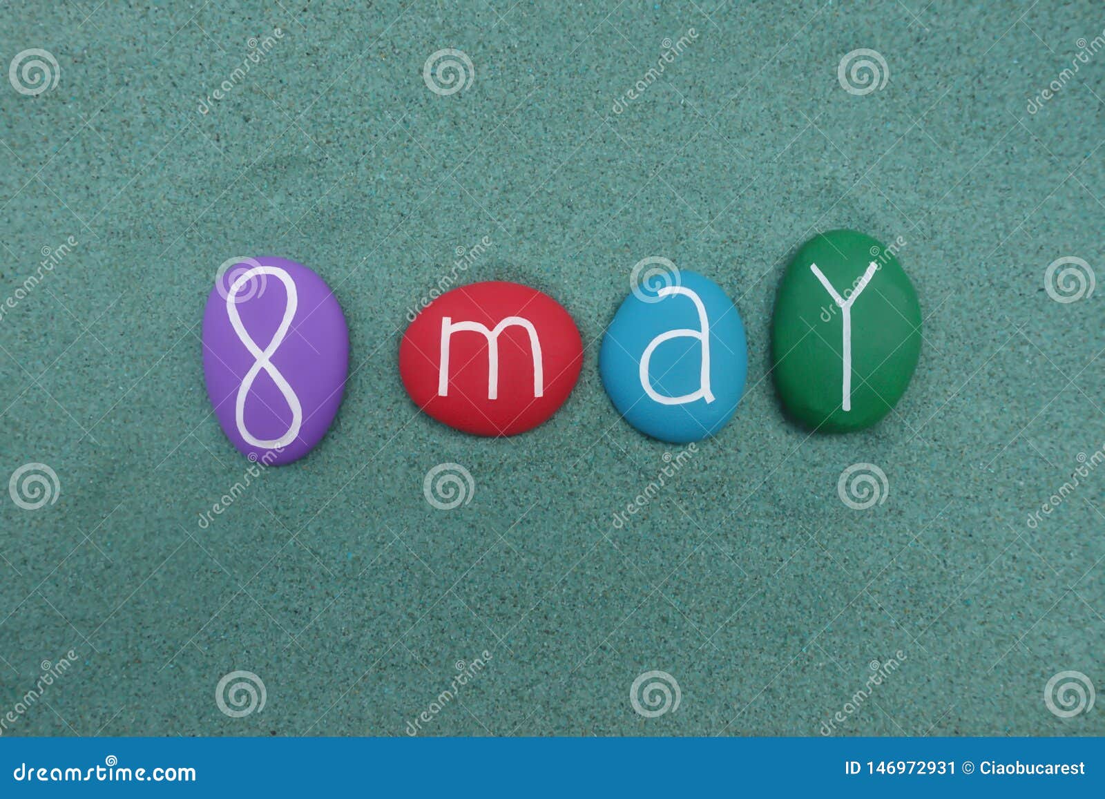 8 May, Calendar Date with Colored Stones Over Green Sand Stock Image ...
