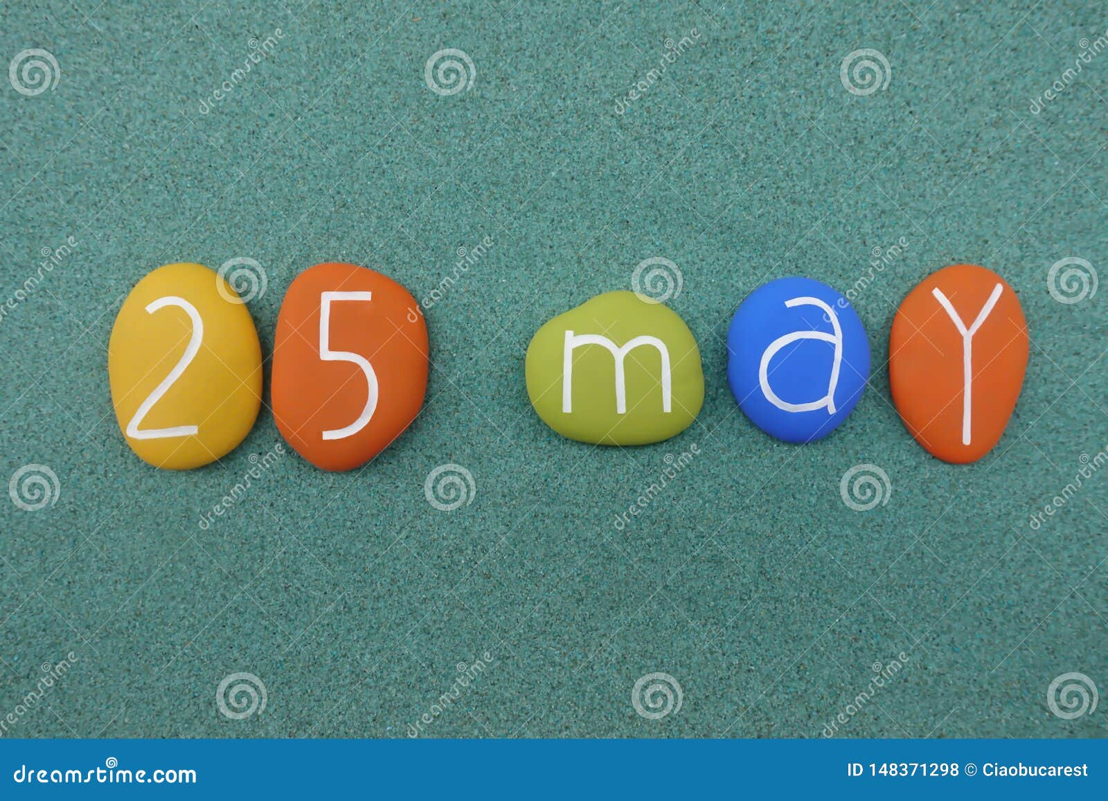 25 May, Calendar Date Composed with Multi Colored Stones Over Green ...