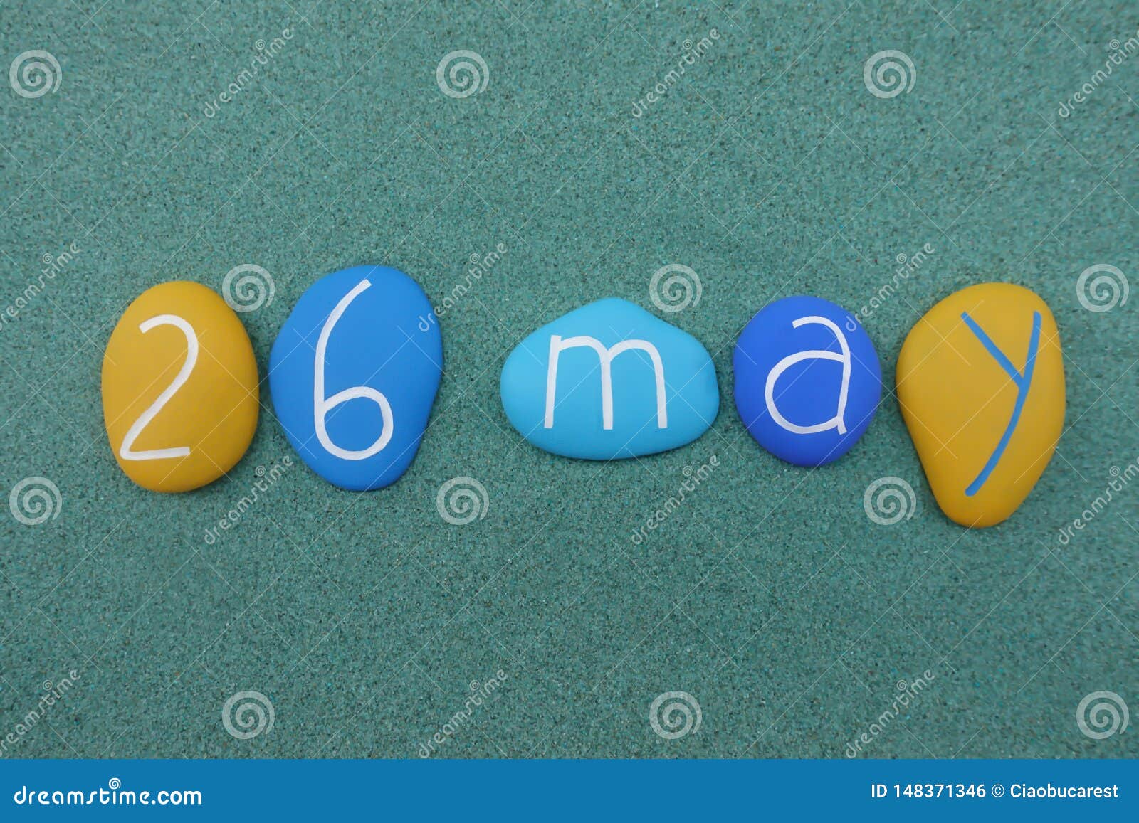 26 May, Calendar Date Composed with Multi Colored Stones Over Green ...
