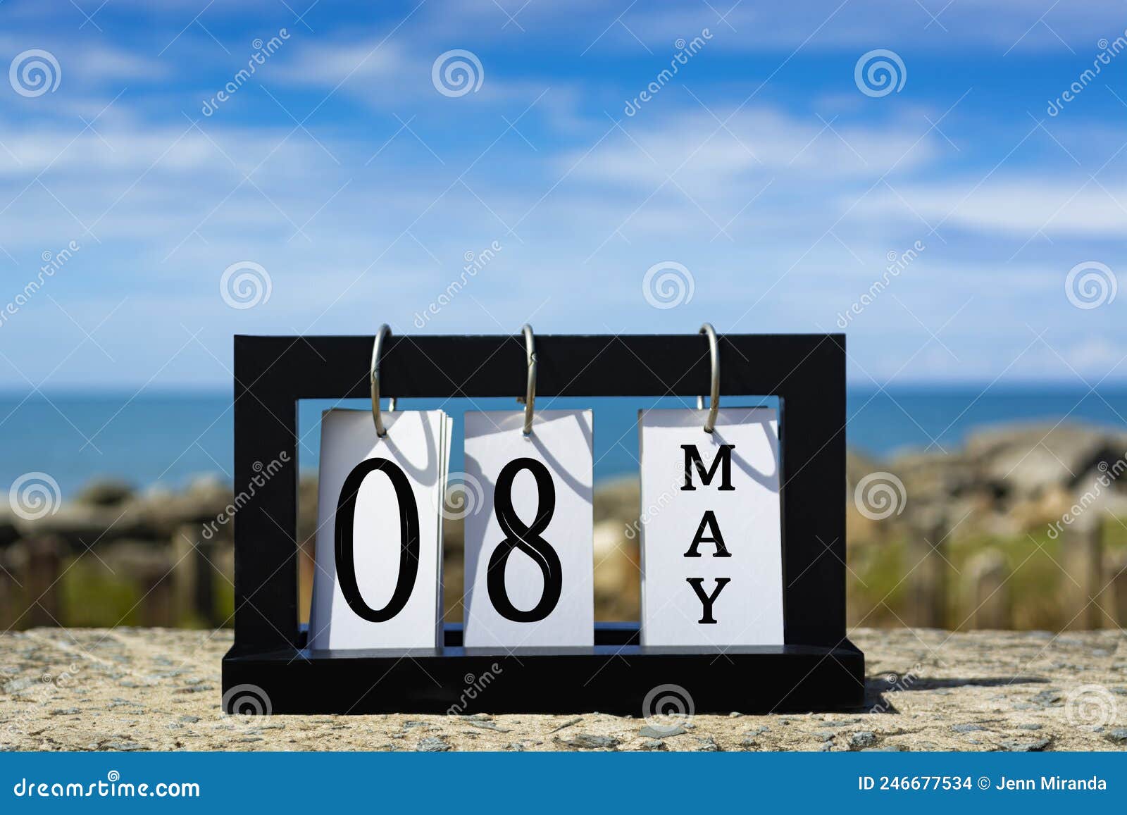 May 8 Calendar Date Text on Wooden Frame with Blurred Background of ...