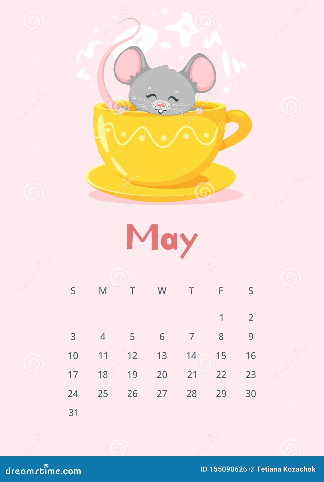 May Calendar Flat Vector Template Stock Vector - Illustration of month ...