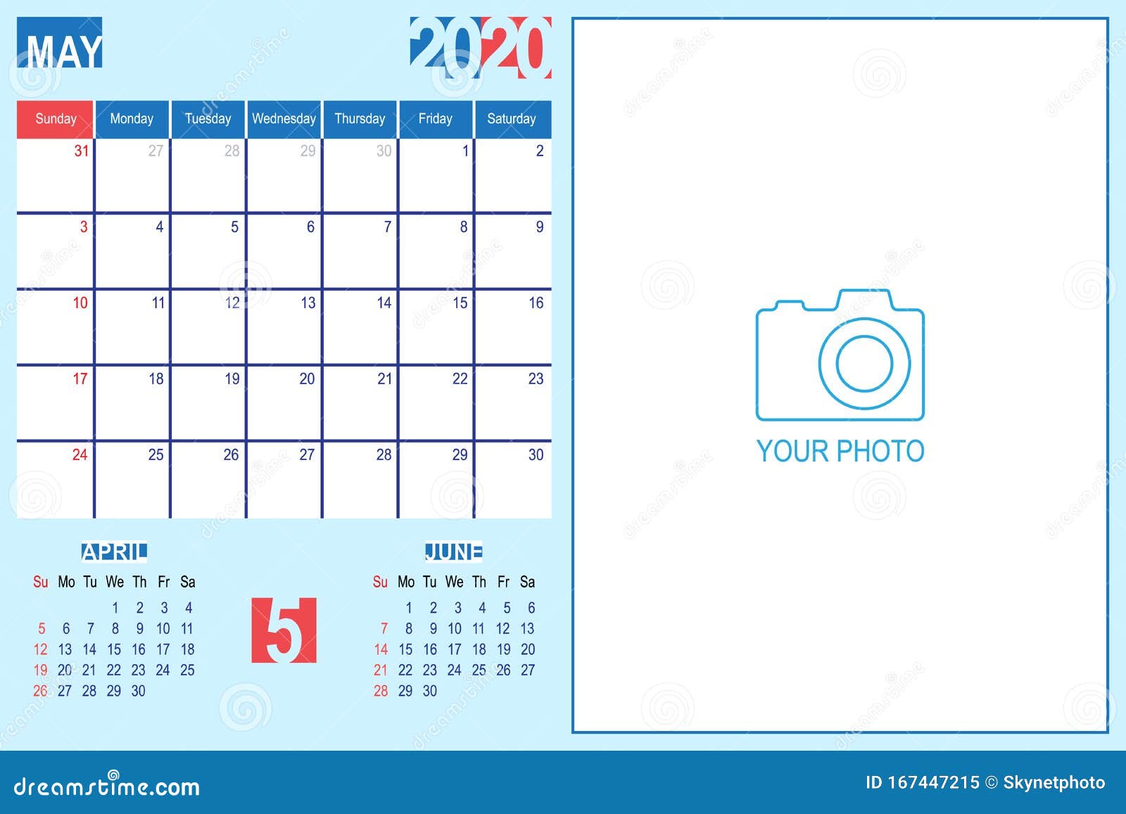 May 2020 Calendar Monthly Planner Design Stock Vector - Illustration of ...