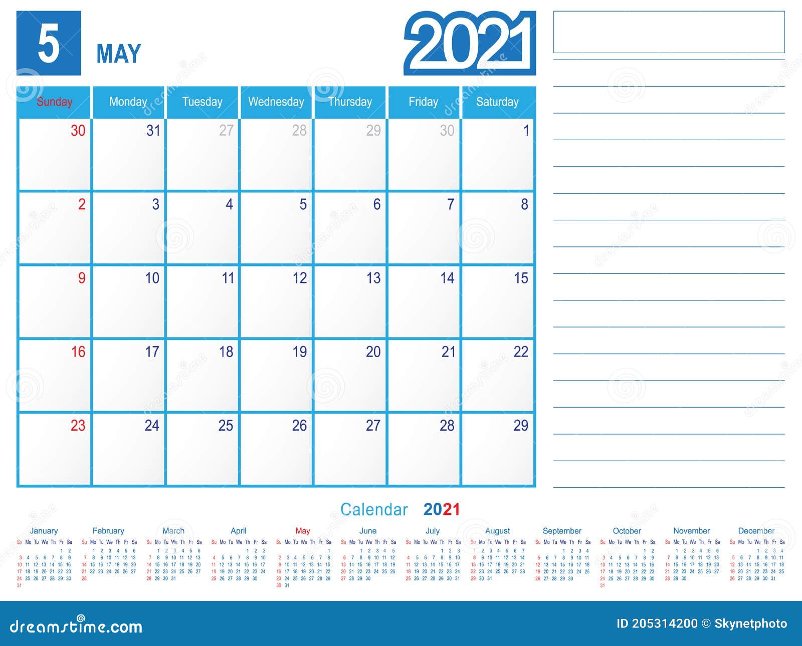 May 2021 Calendar Monthly Planner Design Stock Vector - Illustration of ...