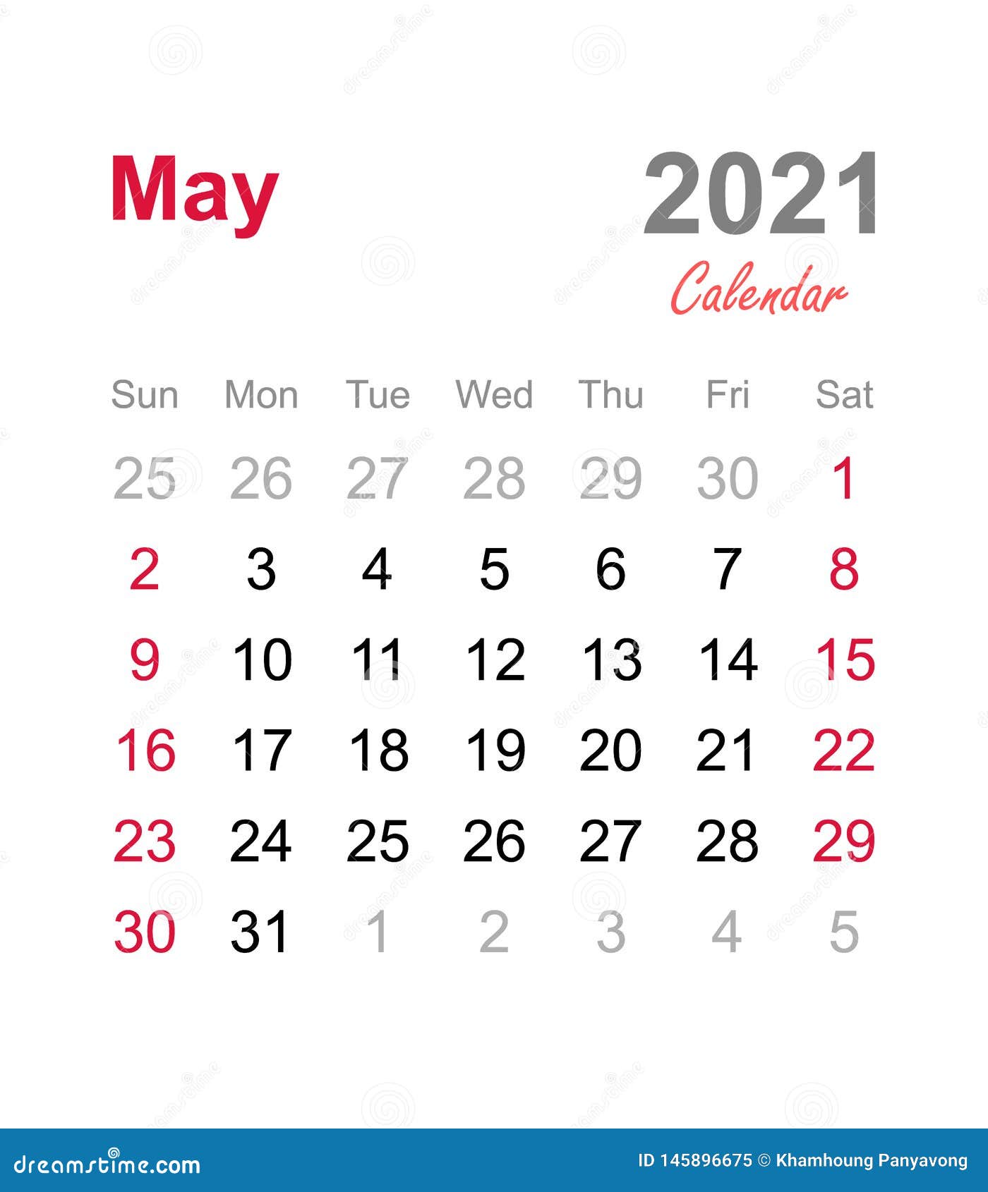 May 2021 Calendar - Monthly Calendar Template - 2021 Monthly Calendar ...