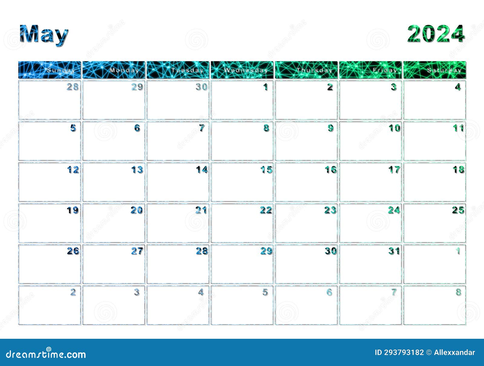 May 2024 Calendar, Week Start Sunday Stock Illustration - Illustration ...