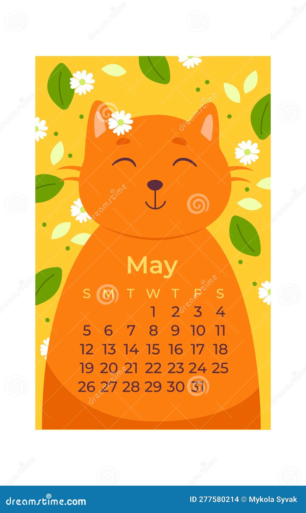 May Cat Calendar stock vector. Illustration of march - 277580214